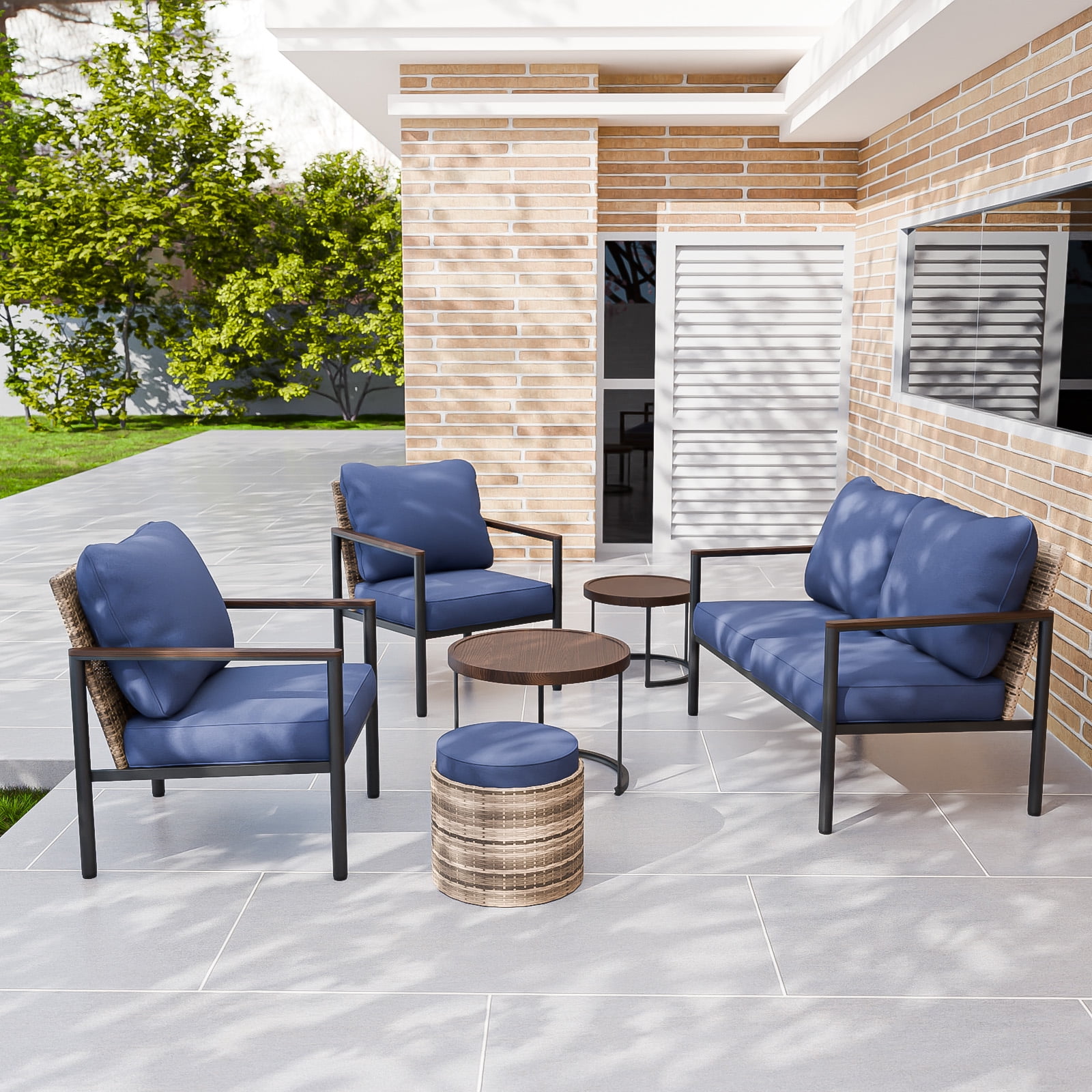 INTER HUT 6 PCS Patio Outdoor Conversation Set with Nesting Coffee ...