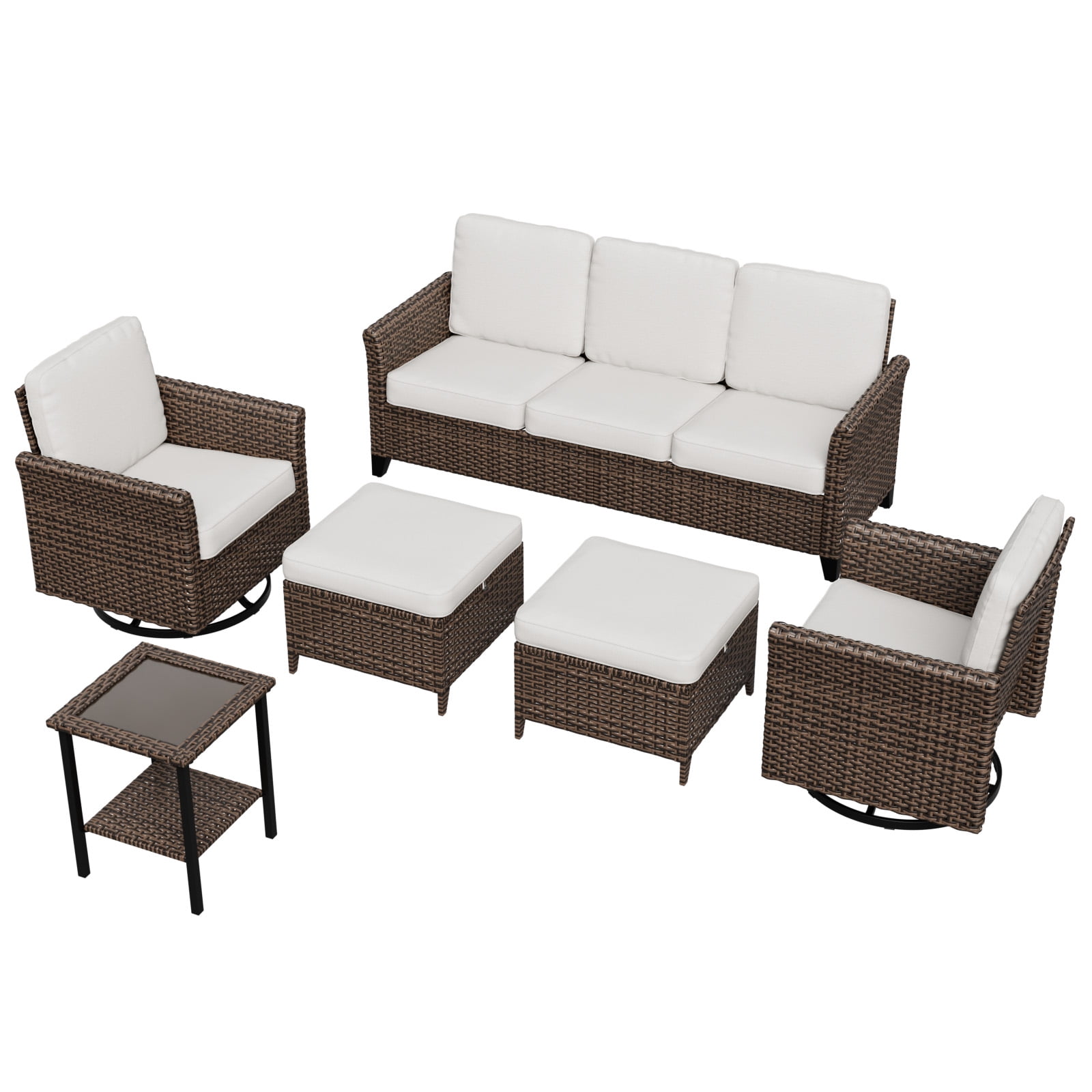 INTER HUT 6PCS Outdoor Patio Wicker Conversation Sets with Side Table ...