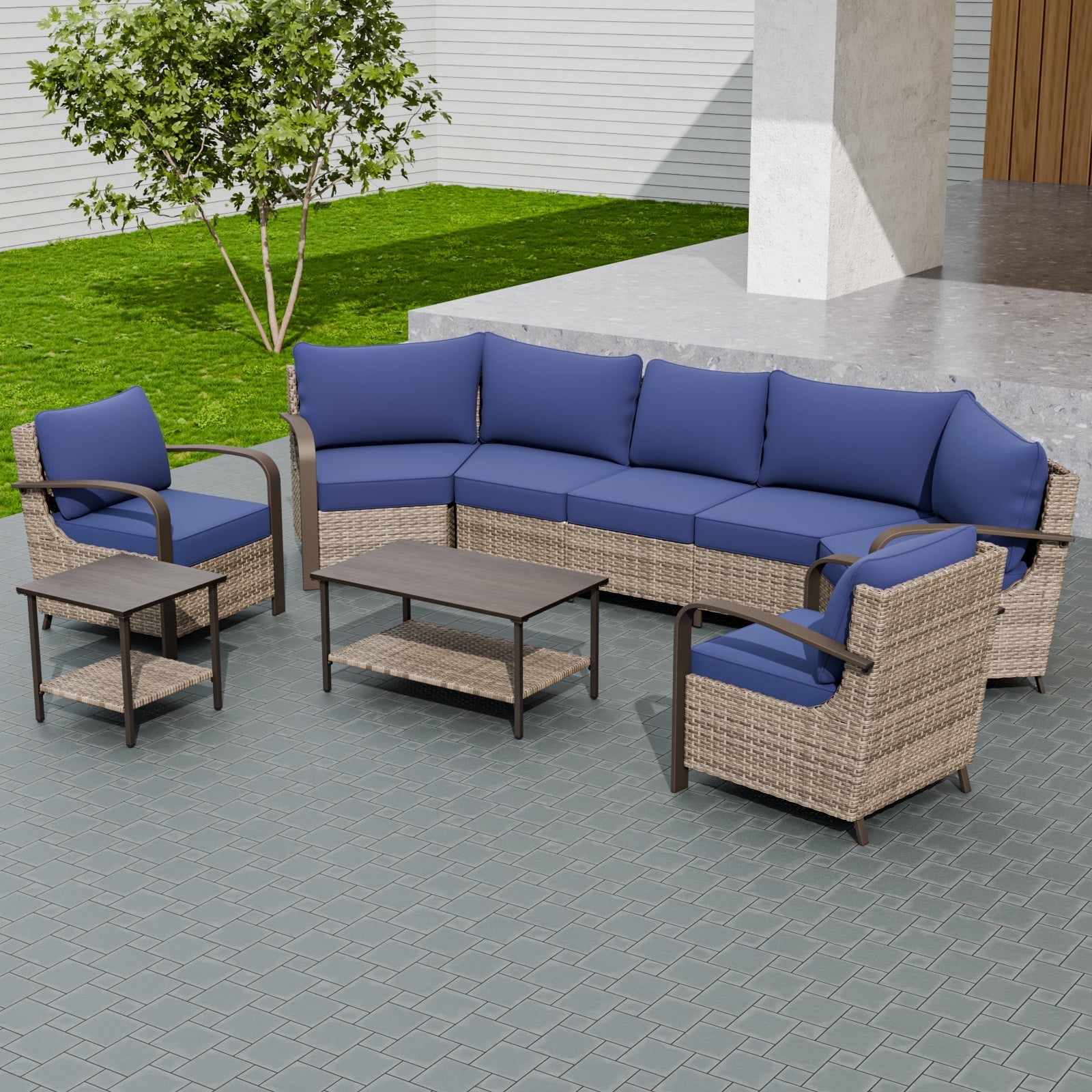 INTER HUT Vista Oasis 7-Person Brown Wicker Outdoor Seating Group Patio ...