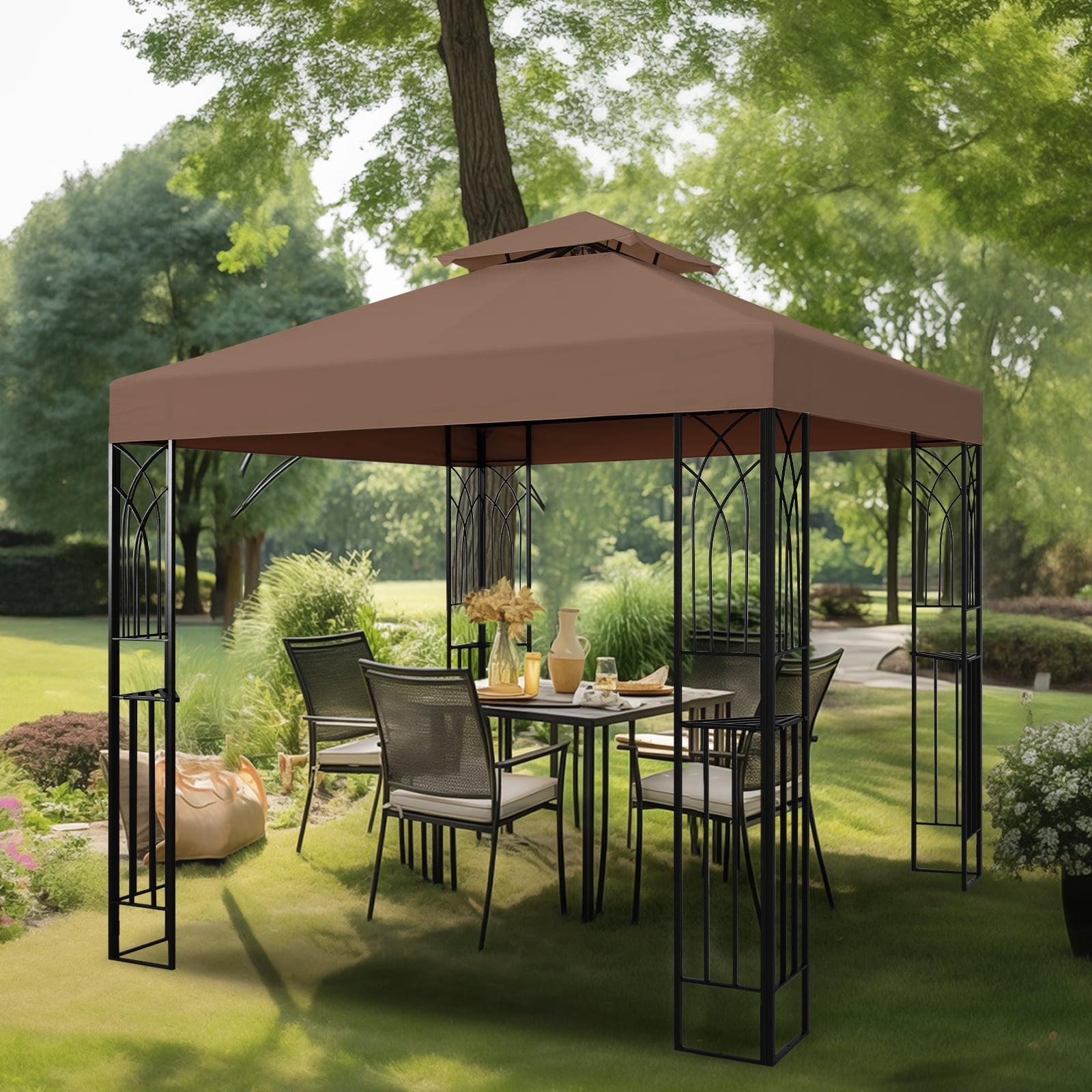 INTER HUT 8x8 Sturdy & Weather-Resistant Metal Patio Gazebo, Outdoor ...