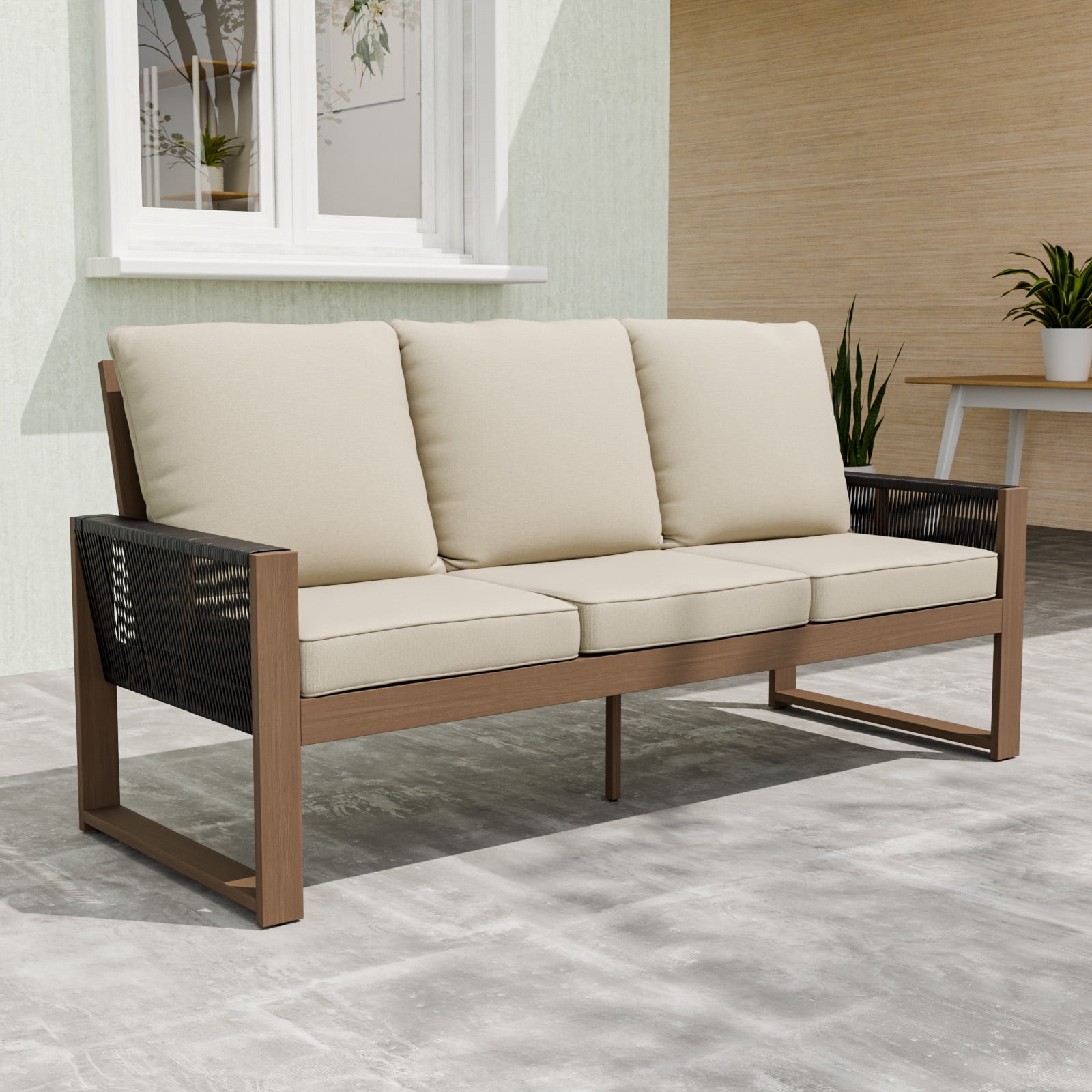 INTER HUT Cedar Patio Outdoor 3 Seater Sofa Couch, Modern Solid Wood ...