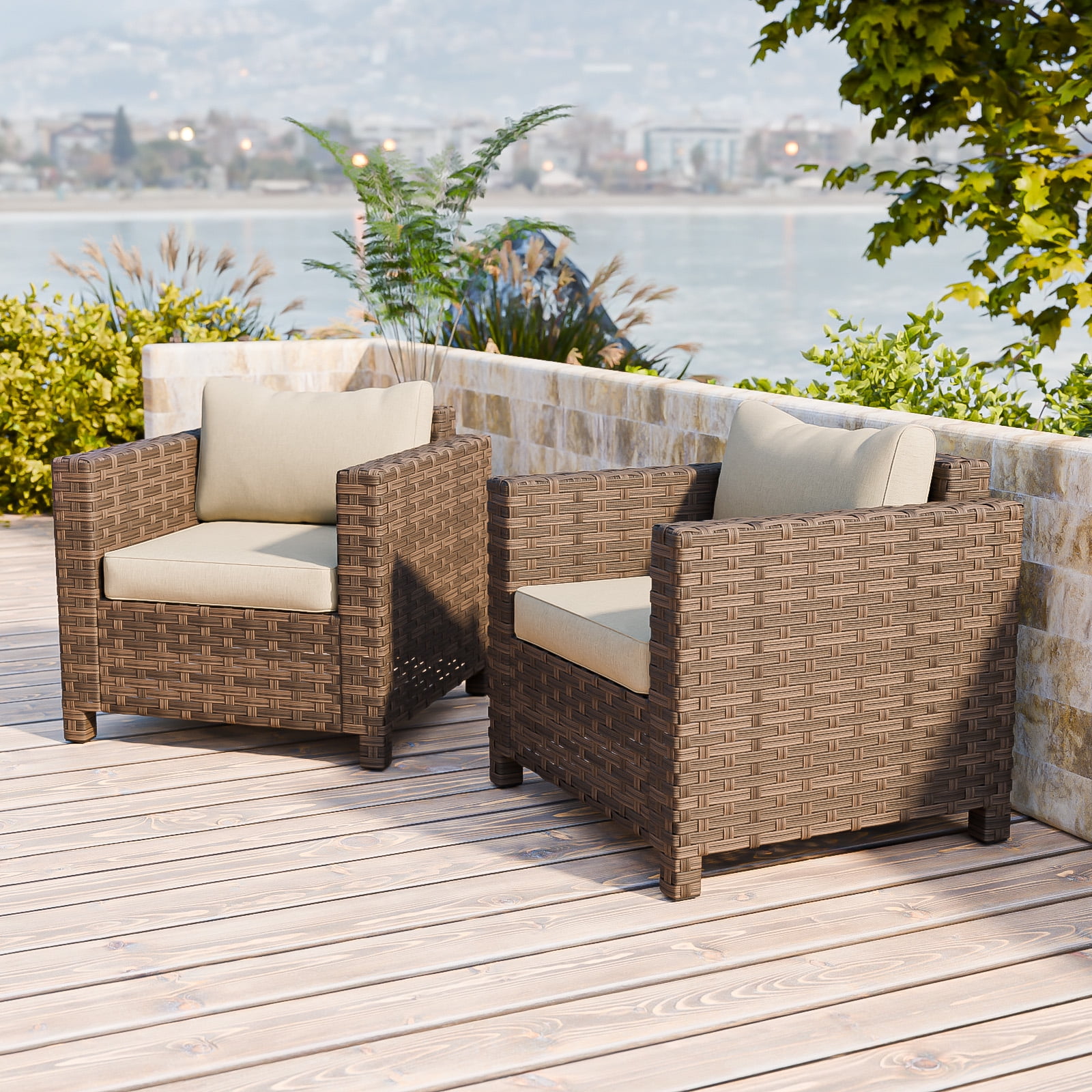 INTER HUT Coastal Haven 2PCS Patio Wicker Chair Outdoor Furniture Chair ...
