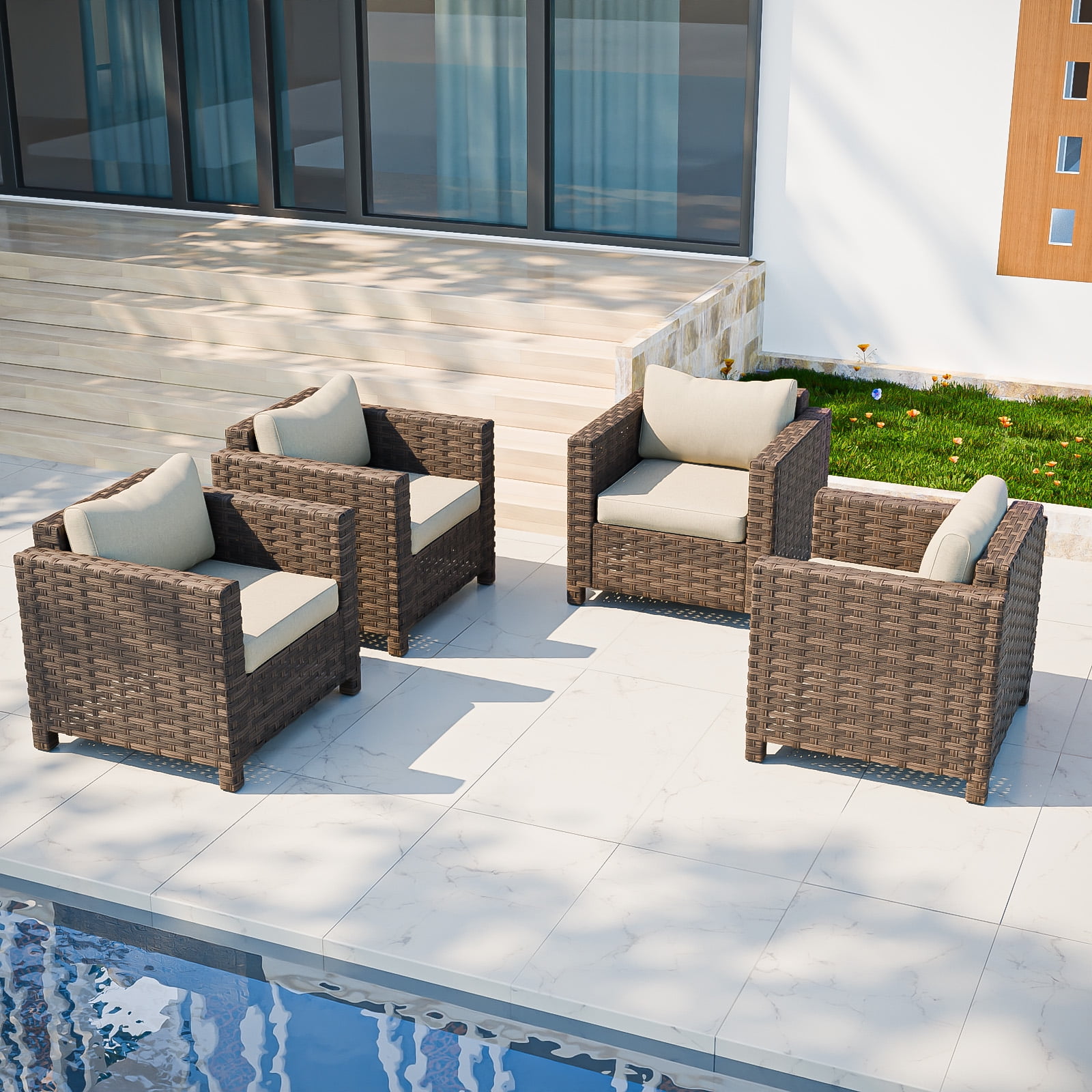 INTER HUT Coastal Haven 4PCS Patio Wicker Chair Outdoor Furniture Chair ...