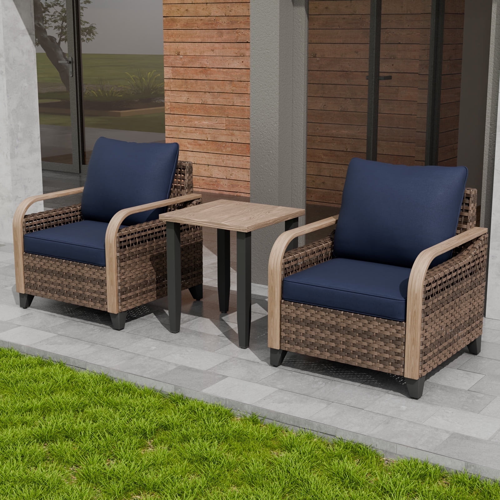 INTER HUT Modern Wicker Bistro Table and Chairs, Outdoor Bistro Set ...