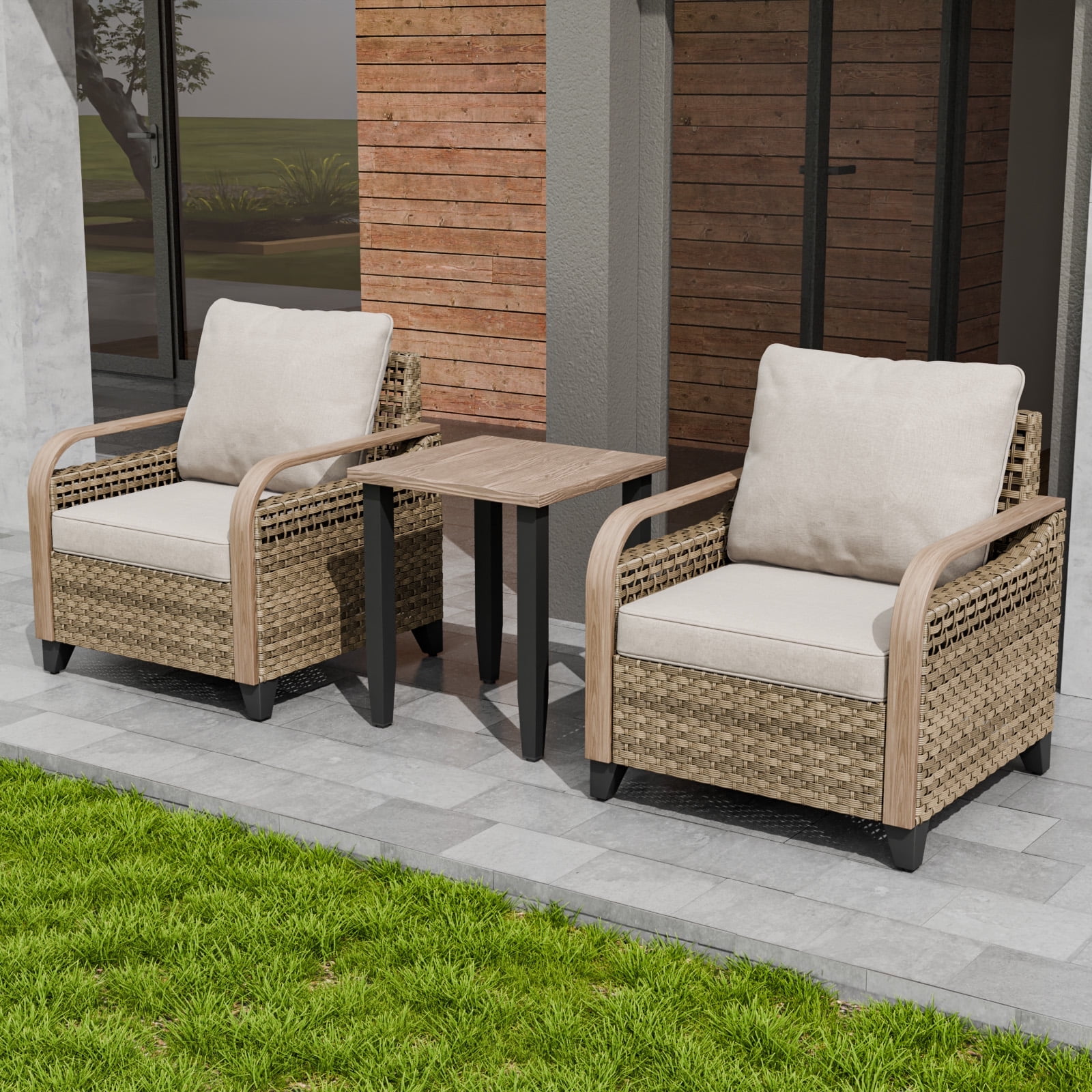 INTER HUT Modern Wicker Bistro Table and Chairs, Outdoor Bistro Set ...