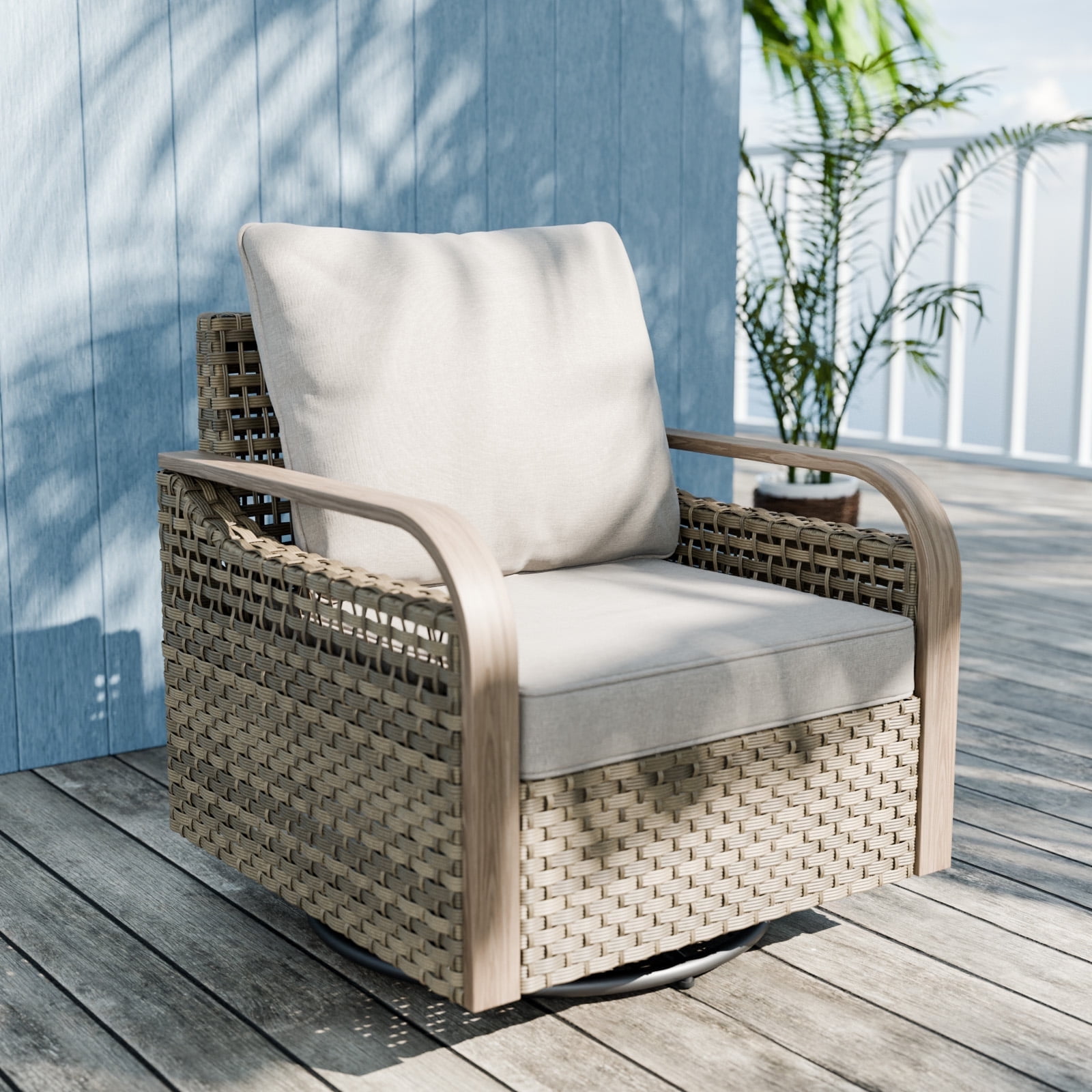 INTER HUT Modern Wicker Outdoor Swivel Rocking Chair, Rattan Glider ...