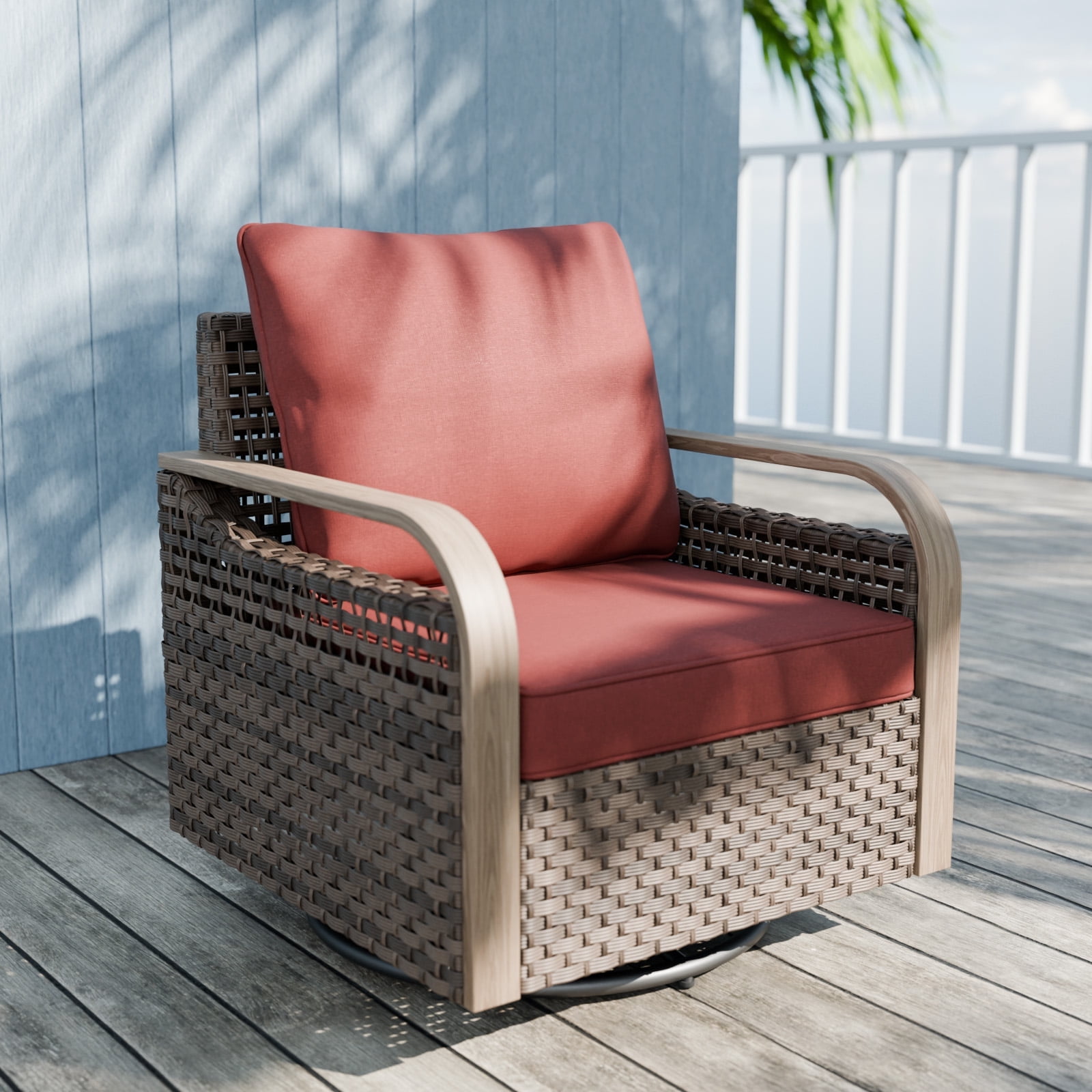 INTER HUT Modern Wicker Outdoor Swivel Rocking Chair, Rattan Glider ...
