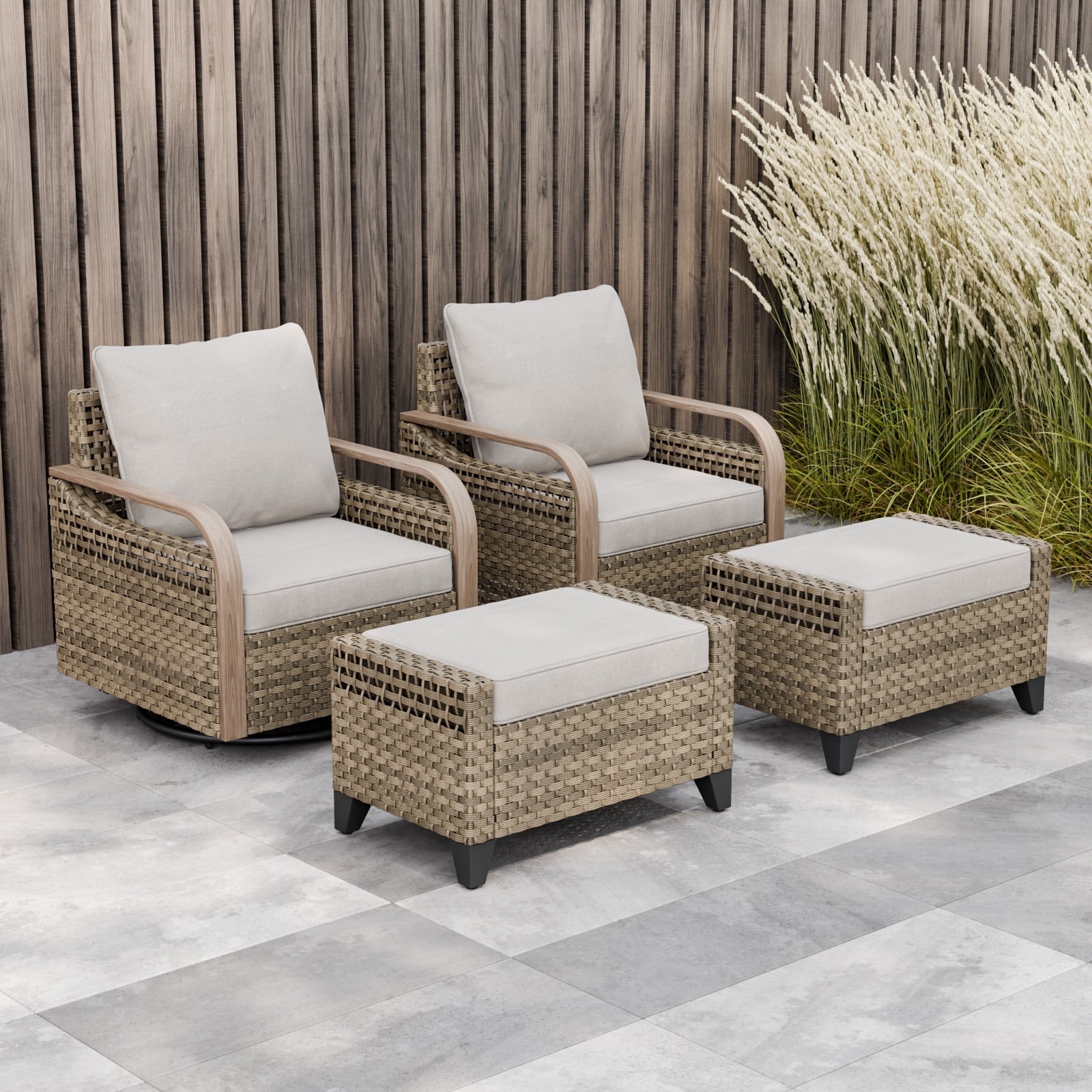 INTER HUT Modern Wicker Outdoor Swivel Rocking Chair, Rattan Glider ...