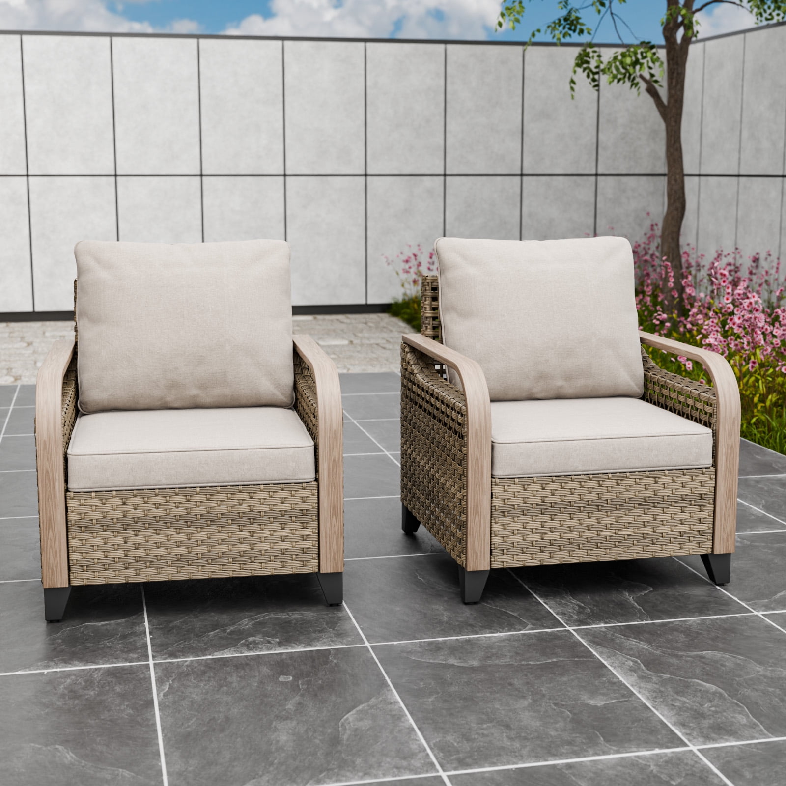 INTER HUT Modern Wicker Patio Chairs, Outdoor Chairs with Steamlined ...
