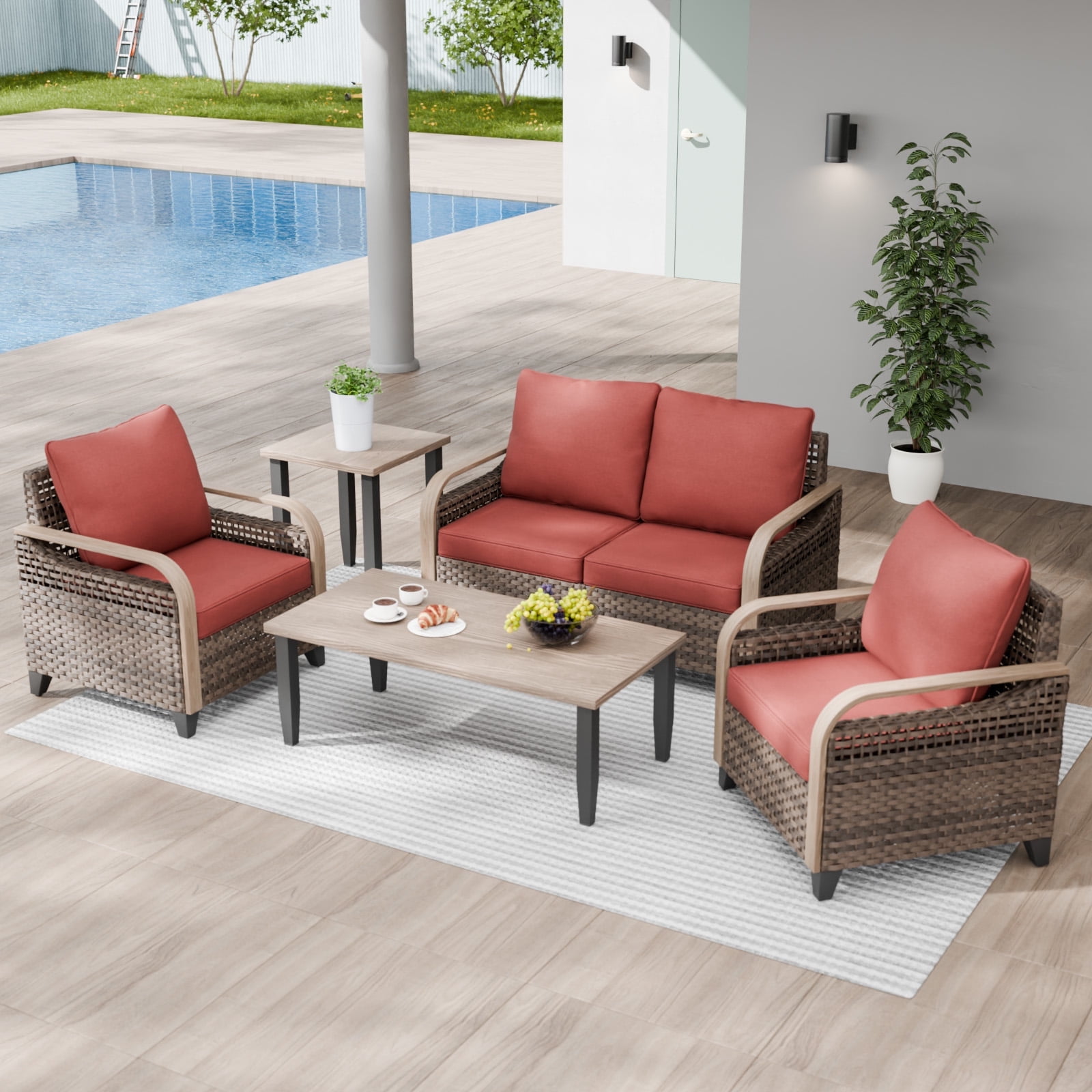 INTER HUT Modern Wicker Patio Furniture Set, Rattan Outdoor ...
