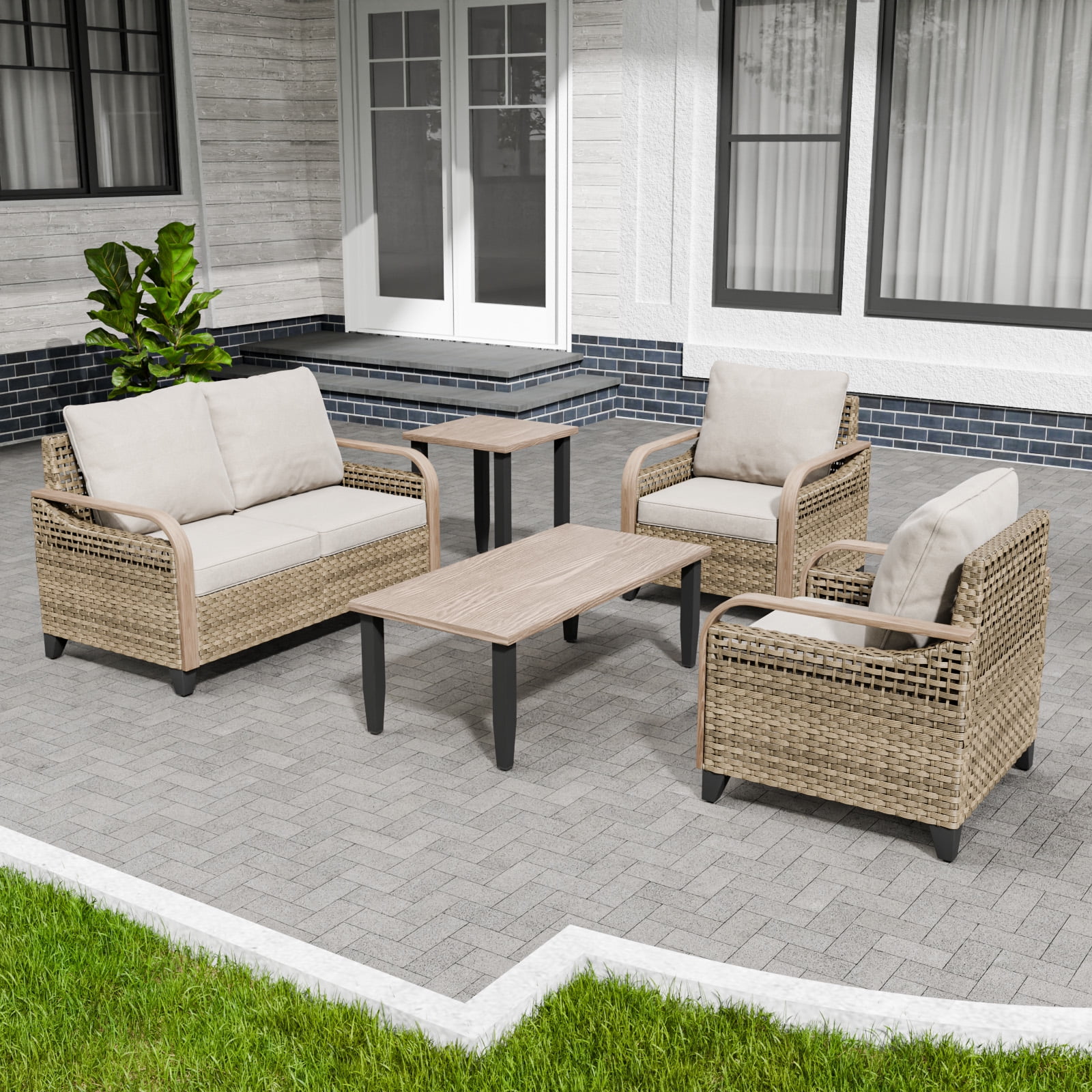 INTER HUT Modern Wicker Patio Furniture Set, Rattan Outdoor ...