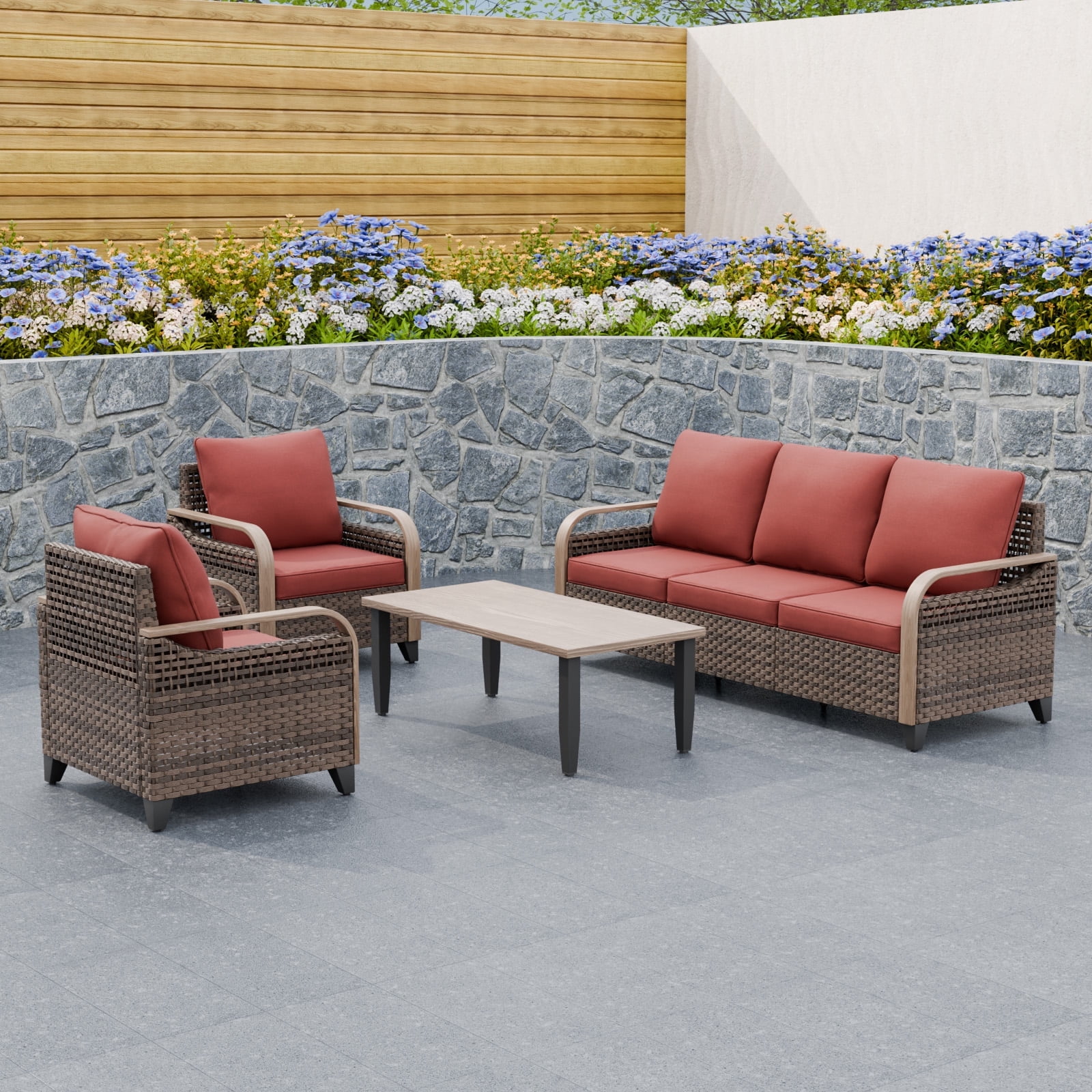 INTER HUT Modern Wicker Patio Furniture Set, Rattan Outdoor ...