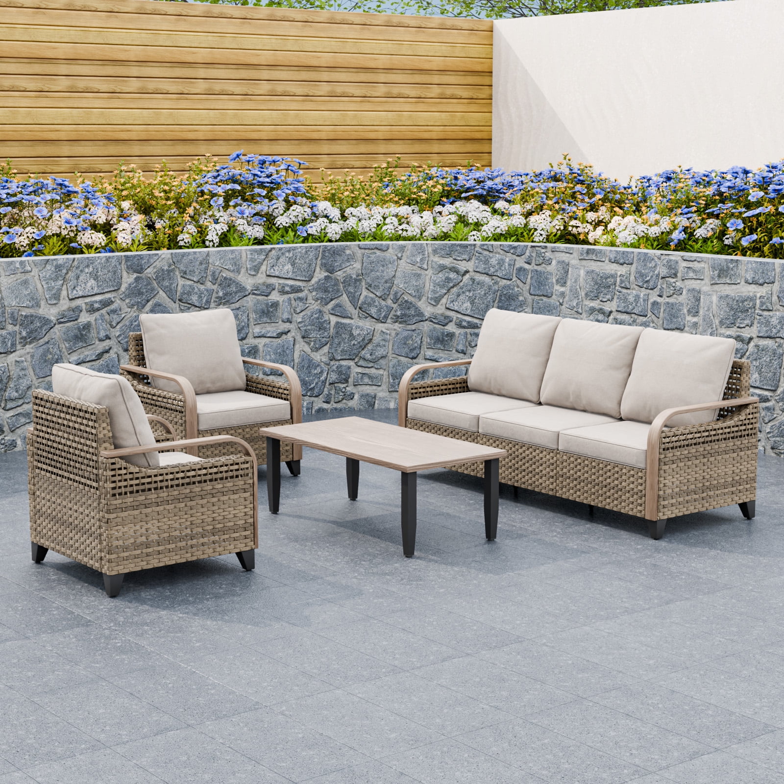 INTER HUT Modern Wicker Patio Furniture Set, Rattan Outdoor ...