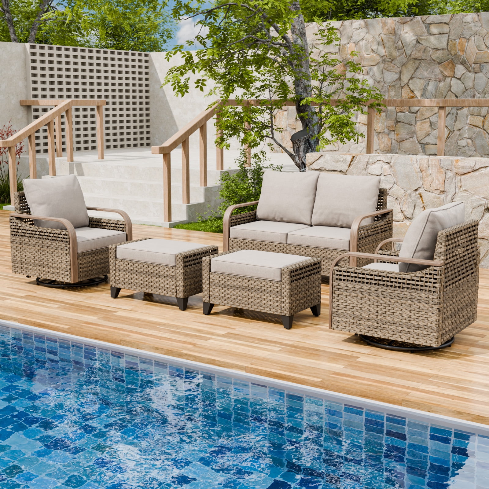 INTER HUT Modern Wicker Patio Furniture Set, Rattan Outdoor ...
