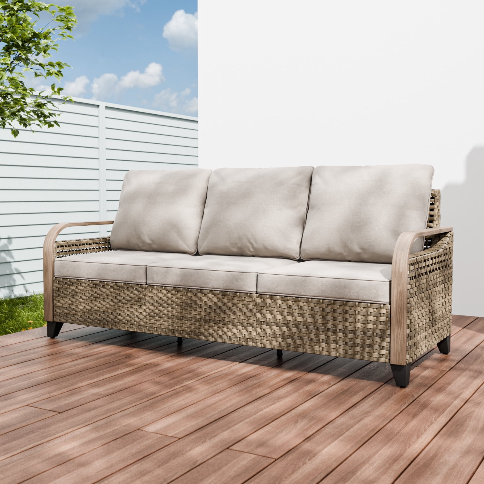 INTER HUT Modern Wicker Patio Sofa, Rattan Outdoor Couch Sofa, 3 Seat ...