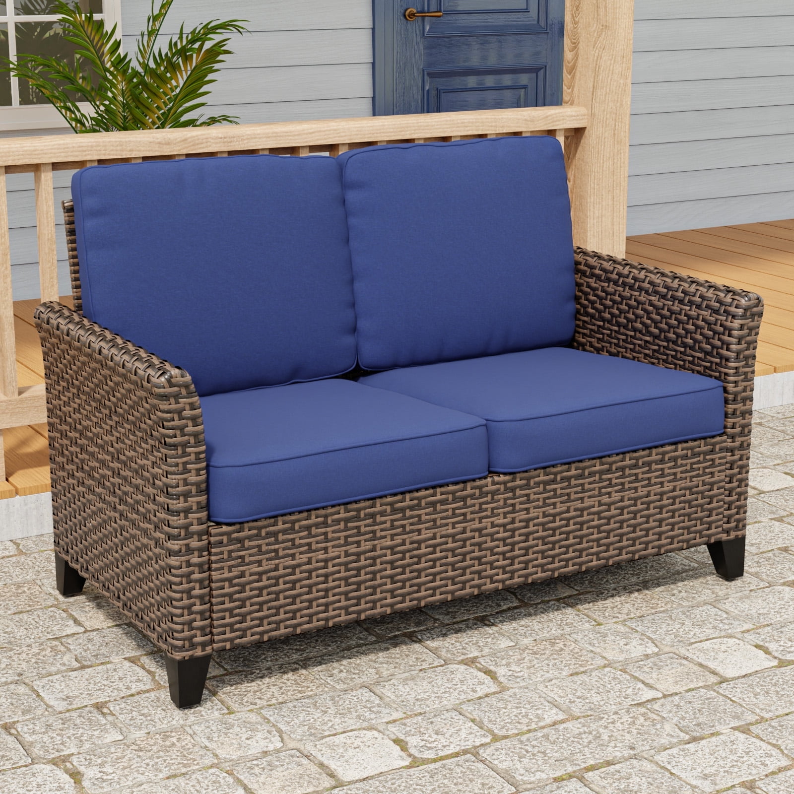 INTER HUT Outdoor Rattan Loveseat Patio PE Wicker Couch Deep Seating ...