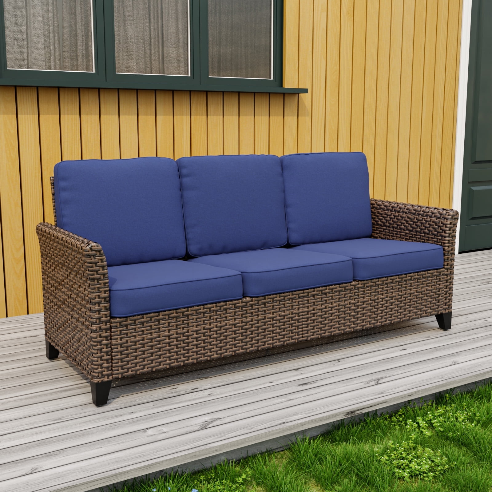 INTER HUT Outdoor Rattan Patio PE Wicker 3 seater Couch Deep Seating ...