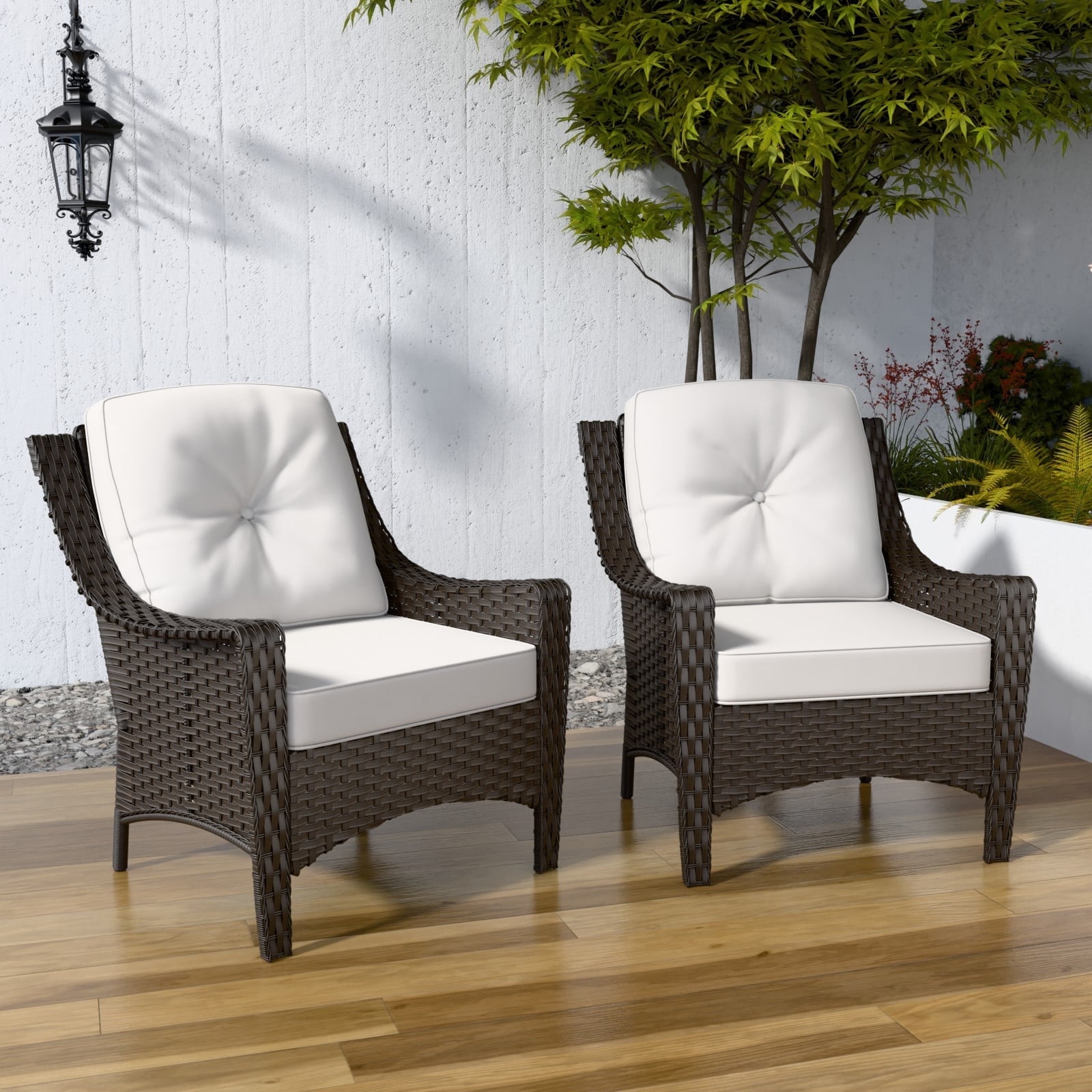 INTER HUT Stone Creek Patio 2 Piece Wicker Single Chairs with Beige ...