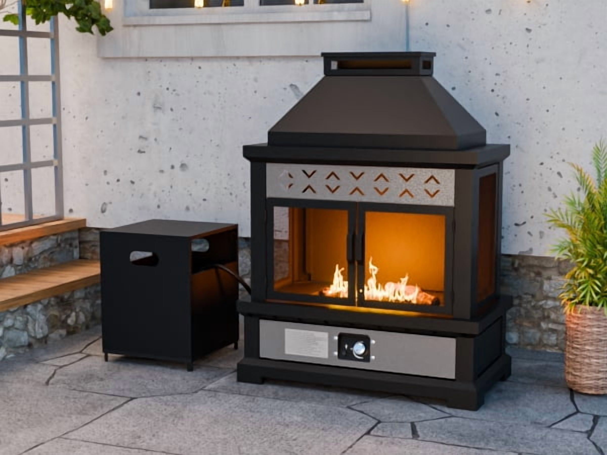 INTER HUT Propane Fireplace with Tank Table & Rain Cover 50,000 BTU CSA ...