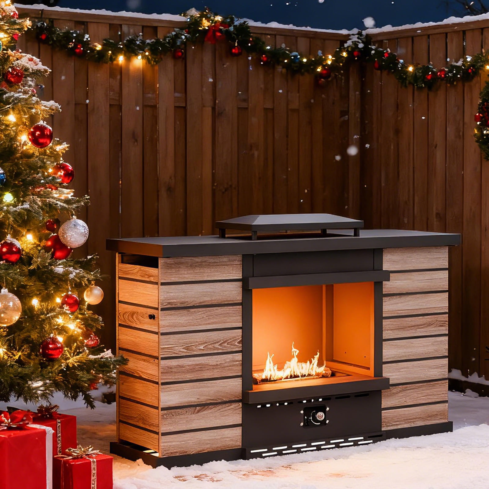 INTER HUT Propane Gas Fireplace, 50000 BTU Rectangular Fire Pit with ...