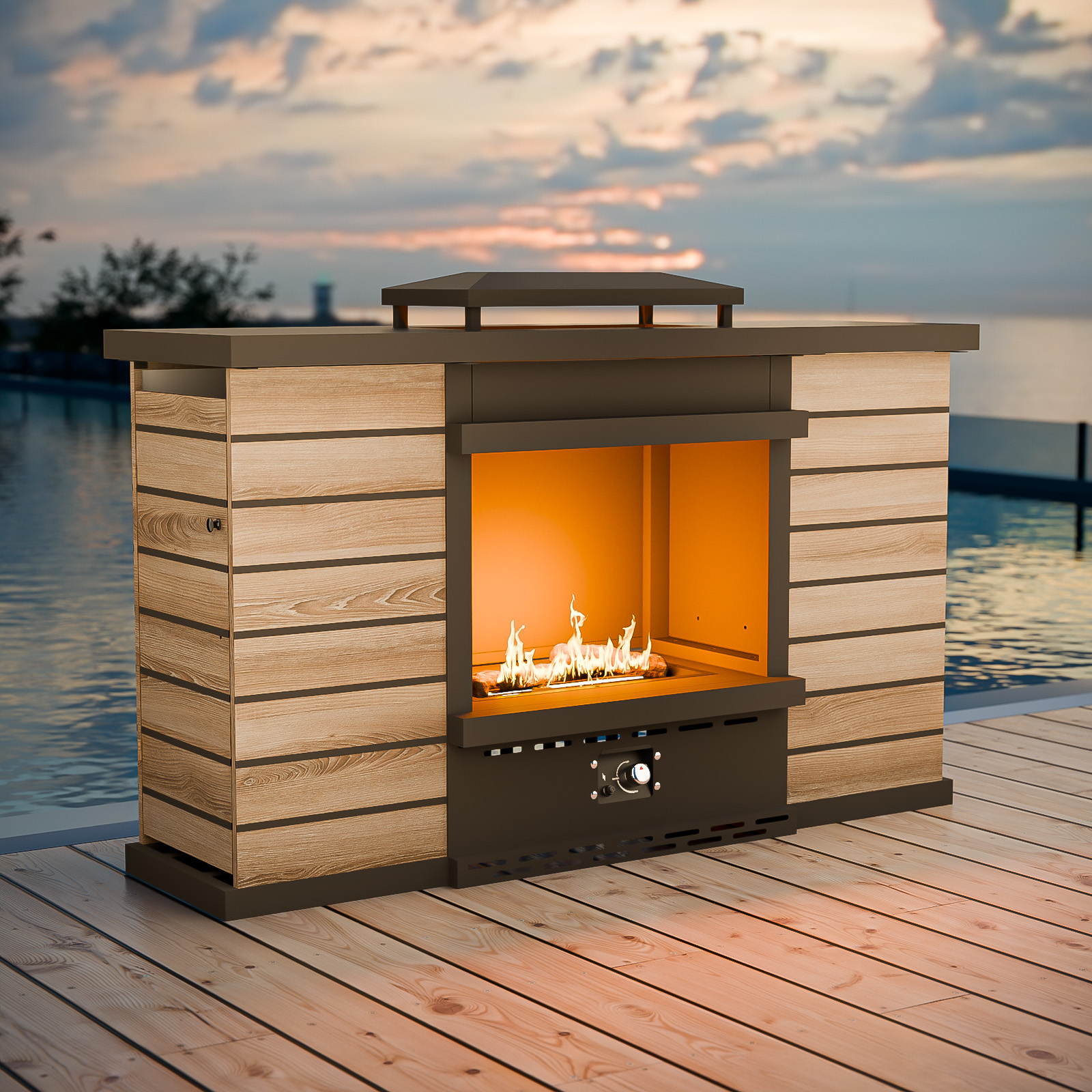 INTER HUT Propane Gas Fireplace, 50000 BTU Rectangular Fire Pit with ...