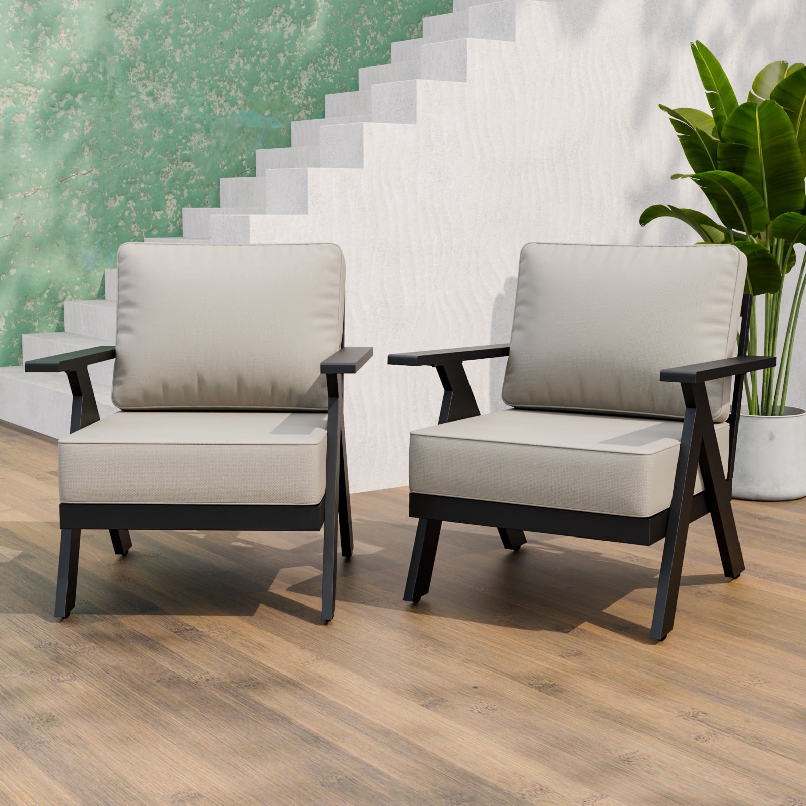 INTER HUT Urban Anvil 2 Pieces Patio Furniture Outdoor Metal Armchairs ...
