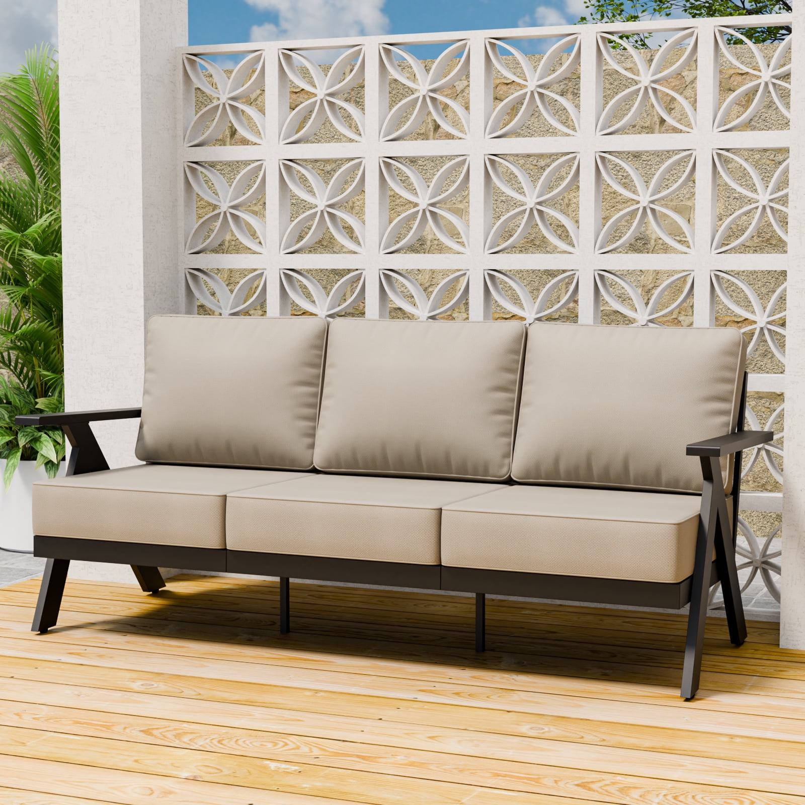 INTER HUT Urban Anvil 3-Seater Metal Sofa Couch, Outdoor Patio Sofa ...