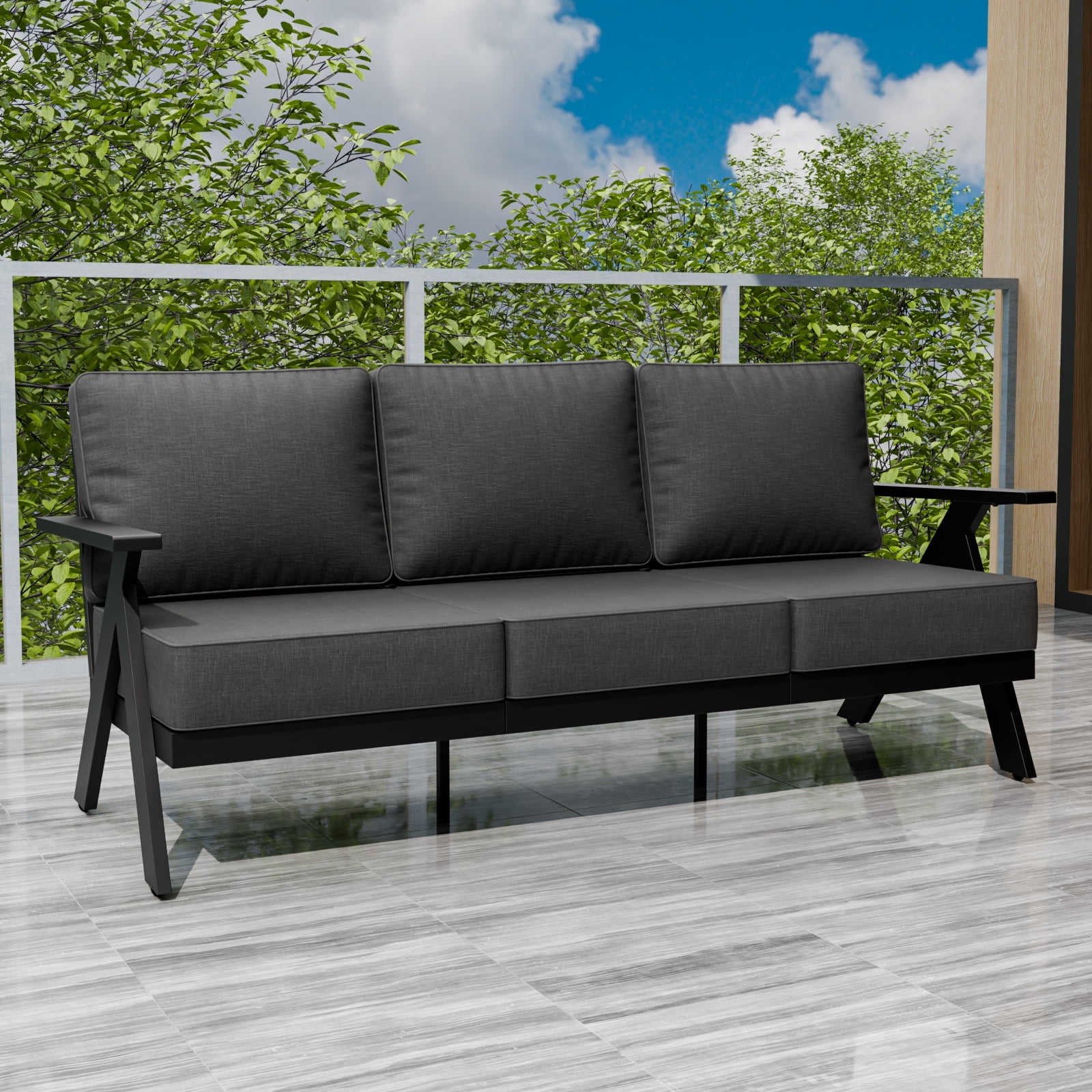 INTER HUT Urban Anvil 3-Seater Metal Sofa Couch, Outdoor Patio Sofa ...