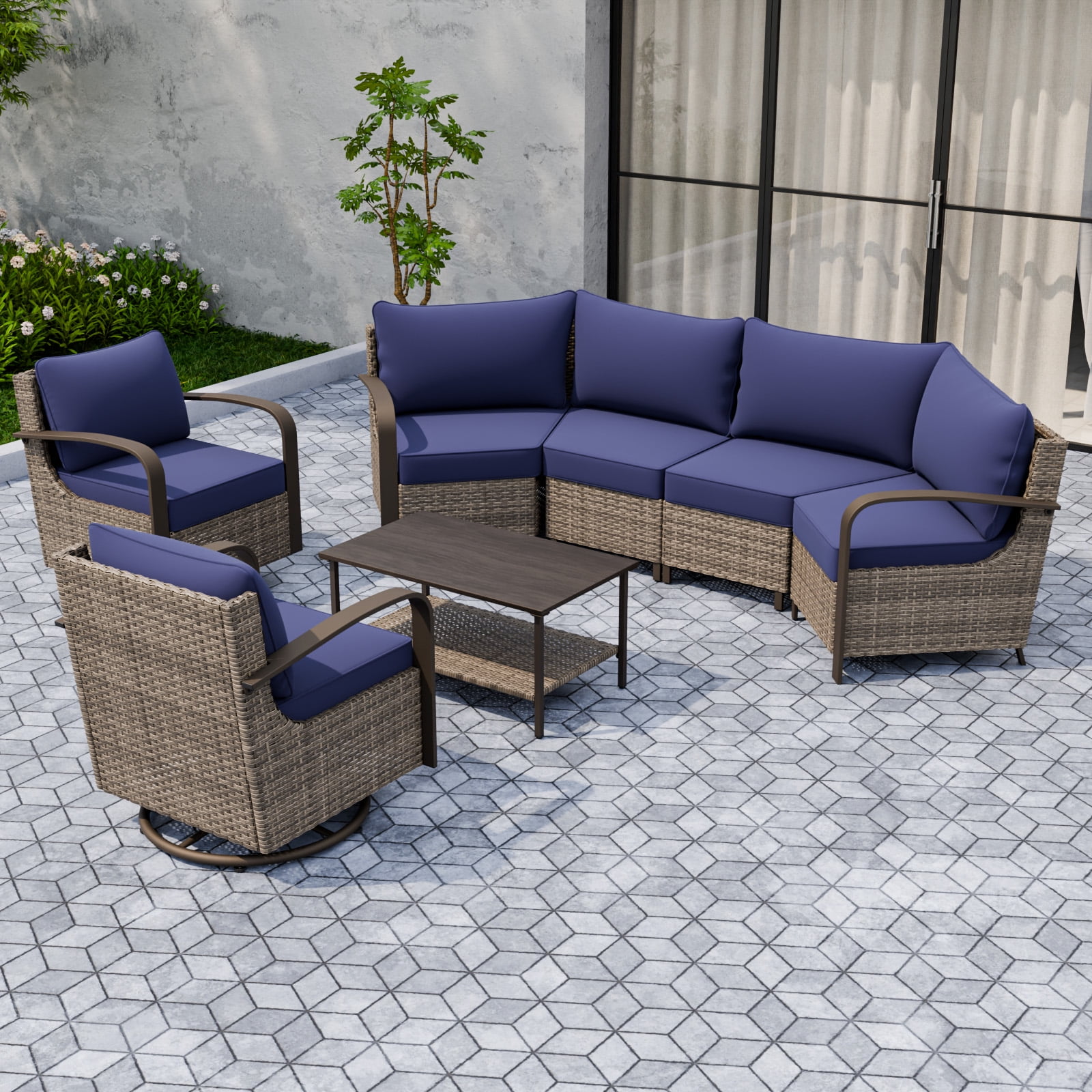 INTER HUT Vista Oasis 6-Person Brown Wicker Outdoor Seating Group Patio ...