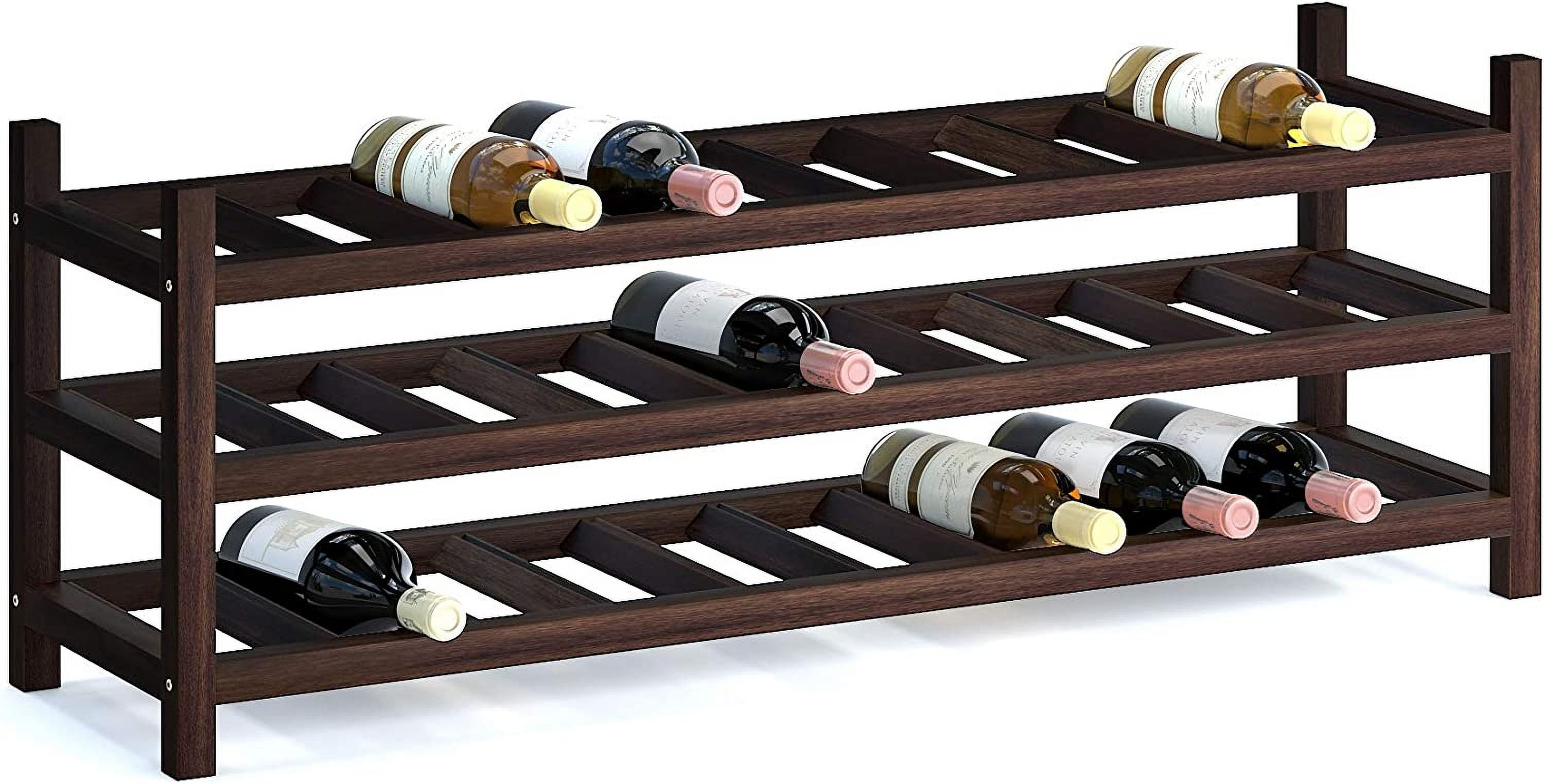 INTERBUILD Solid Hardwood Wine Rack Storage Shelf 3-Tier Stackable ...