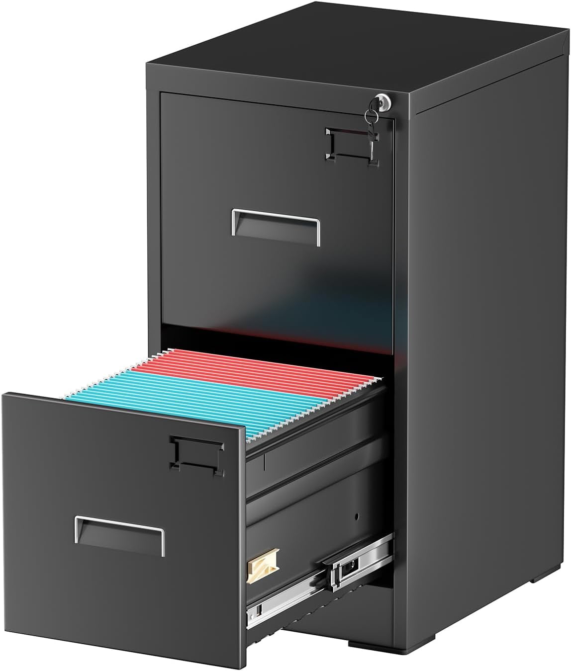 INTERGREAT 2 Drawer Filing Cabinet, Metal Black File Cabinet with Lock ...