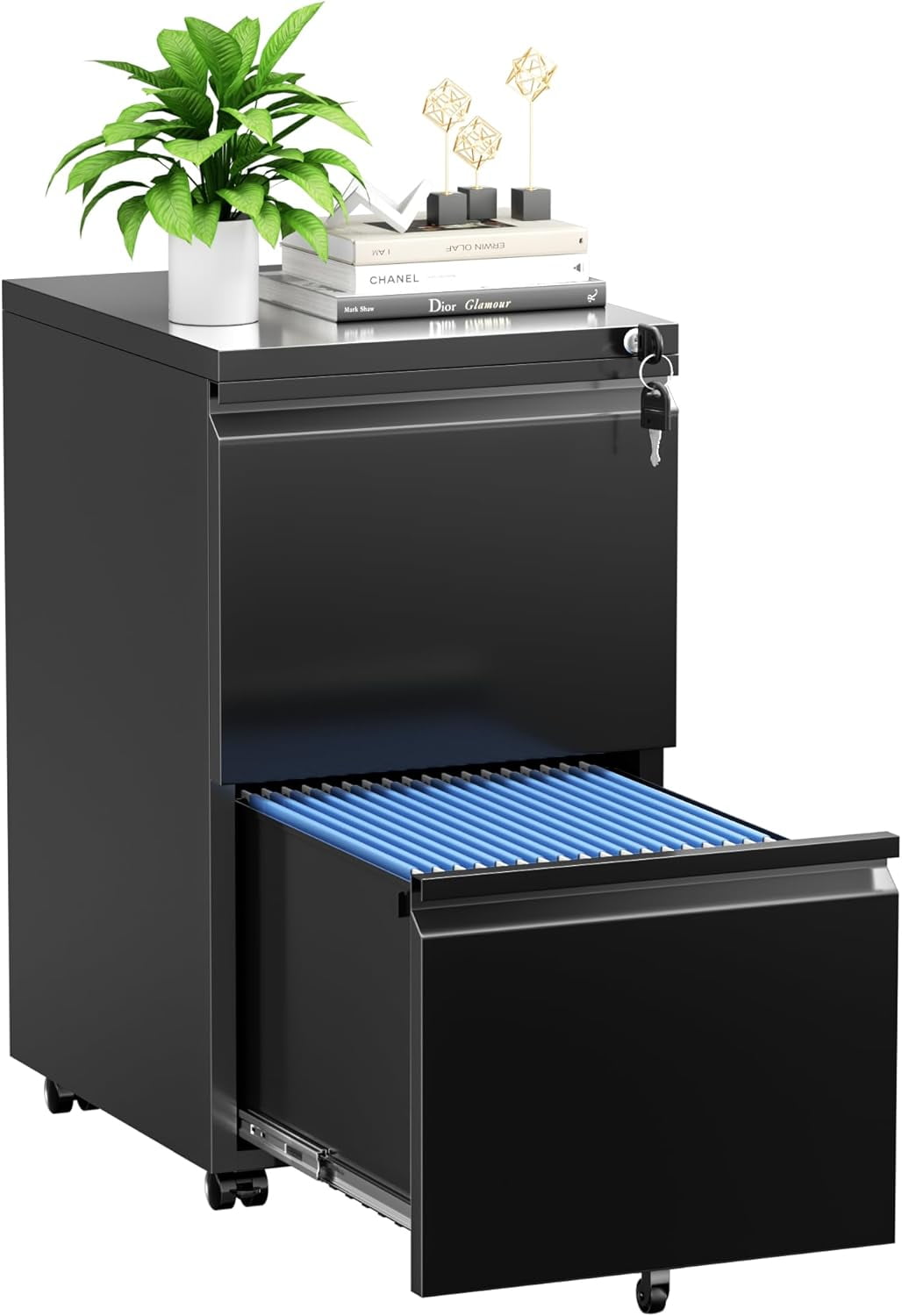 INTERGREAT 2 Drawer Mobile Filing Cabinet with Lock, Metal File Cabinet ...