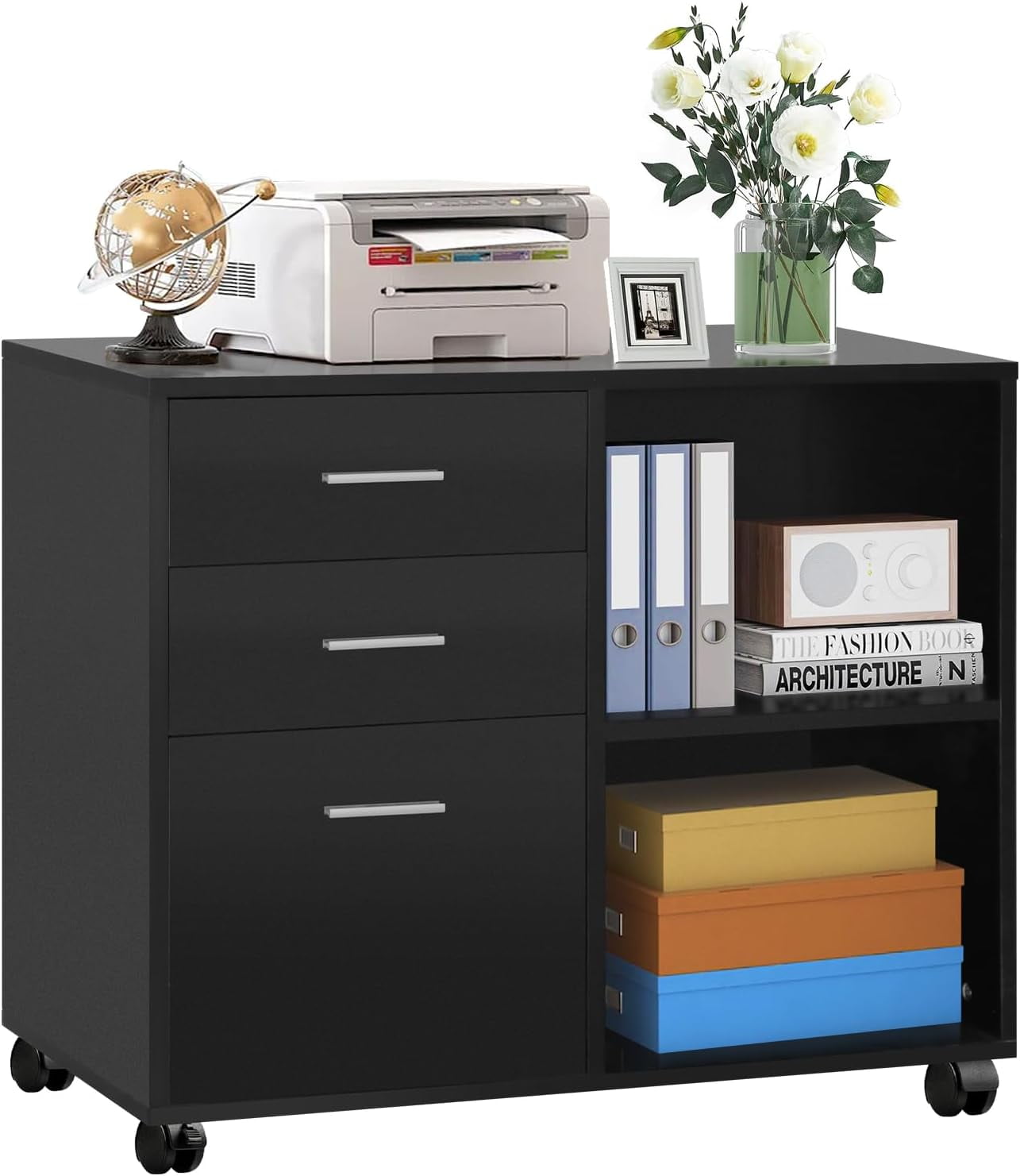 INTERGREAT 3-Drawer File Cabinet, Mobile Lateral Filing Cabinet ...