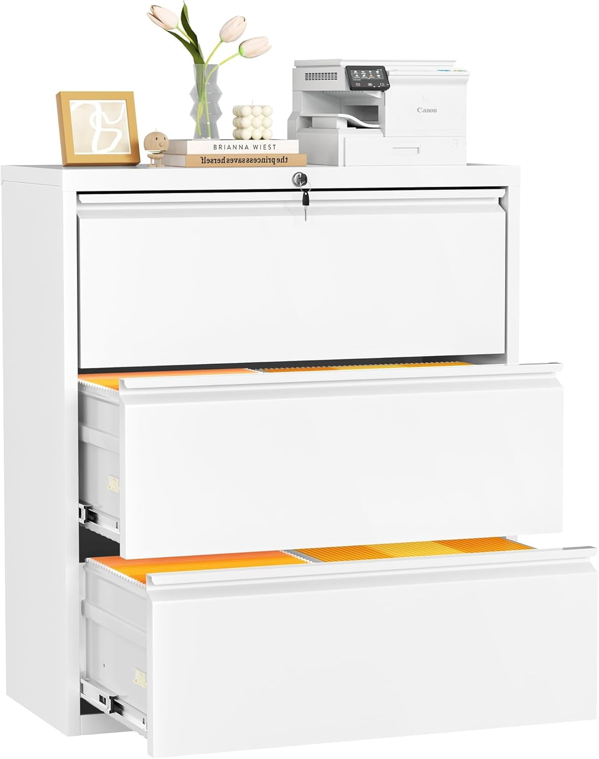 INTERGREAT 3 Drawer Lateral File Cabinet with Lock, 36" W White Lateral ...