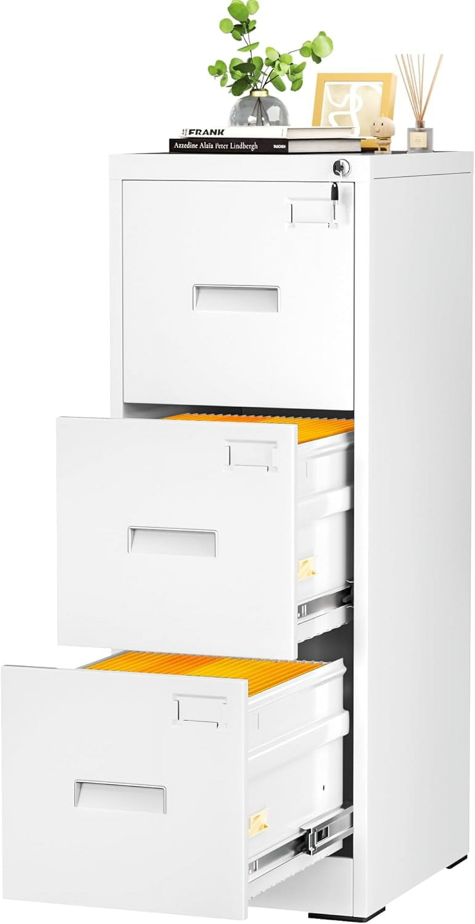INTERGREAT 3 Drawers File Cabinet with Lock, 18" D Metal White Vertical ...