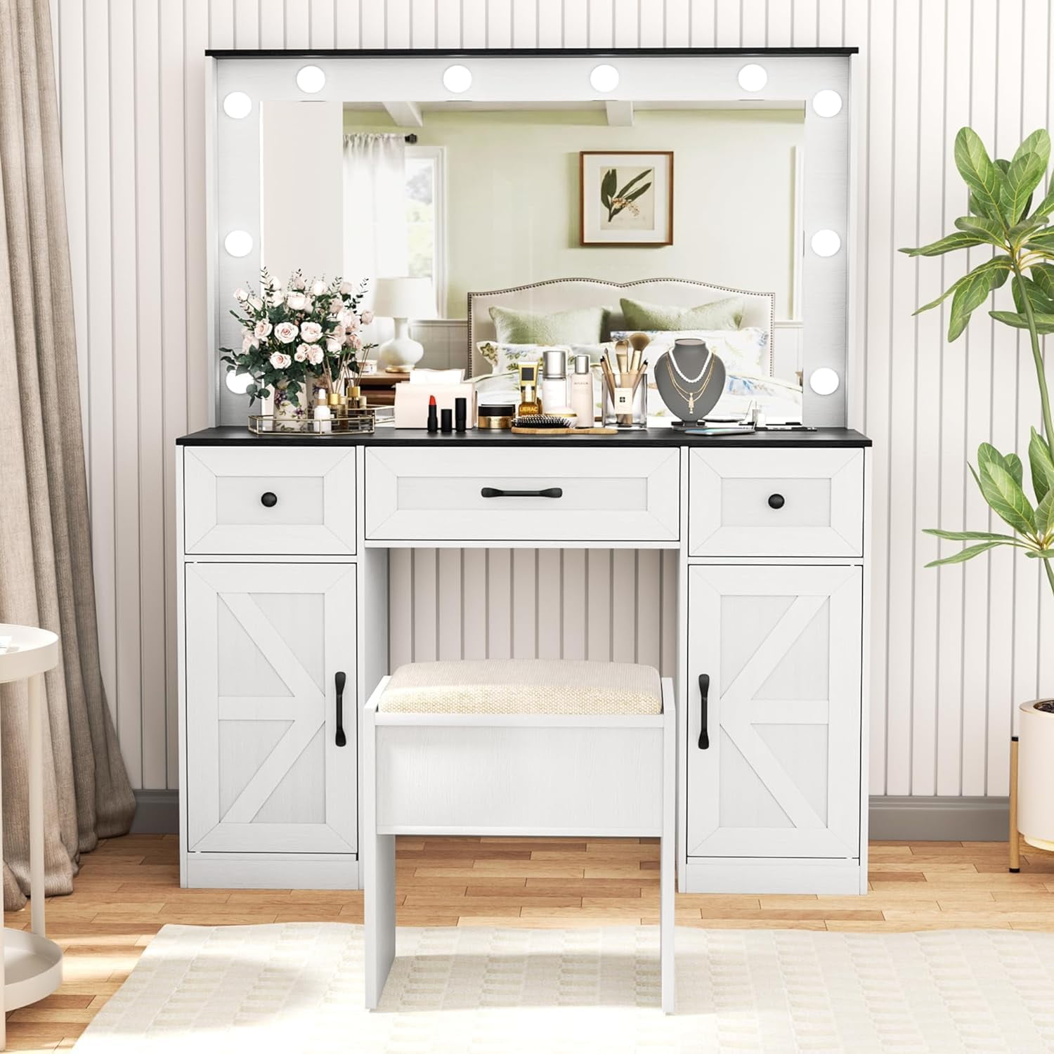 INTERGREAT 57" Makeup Vanity Desk with Large Mirror and 10 LED Lights ...