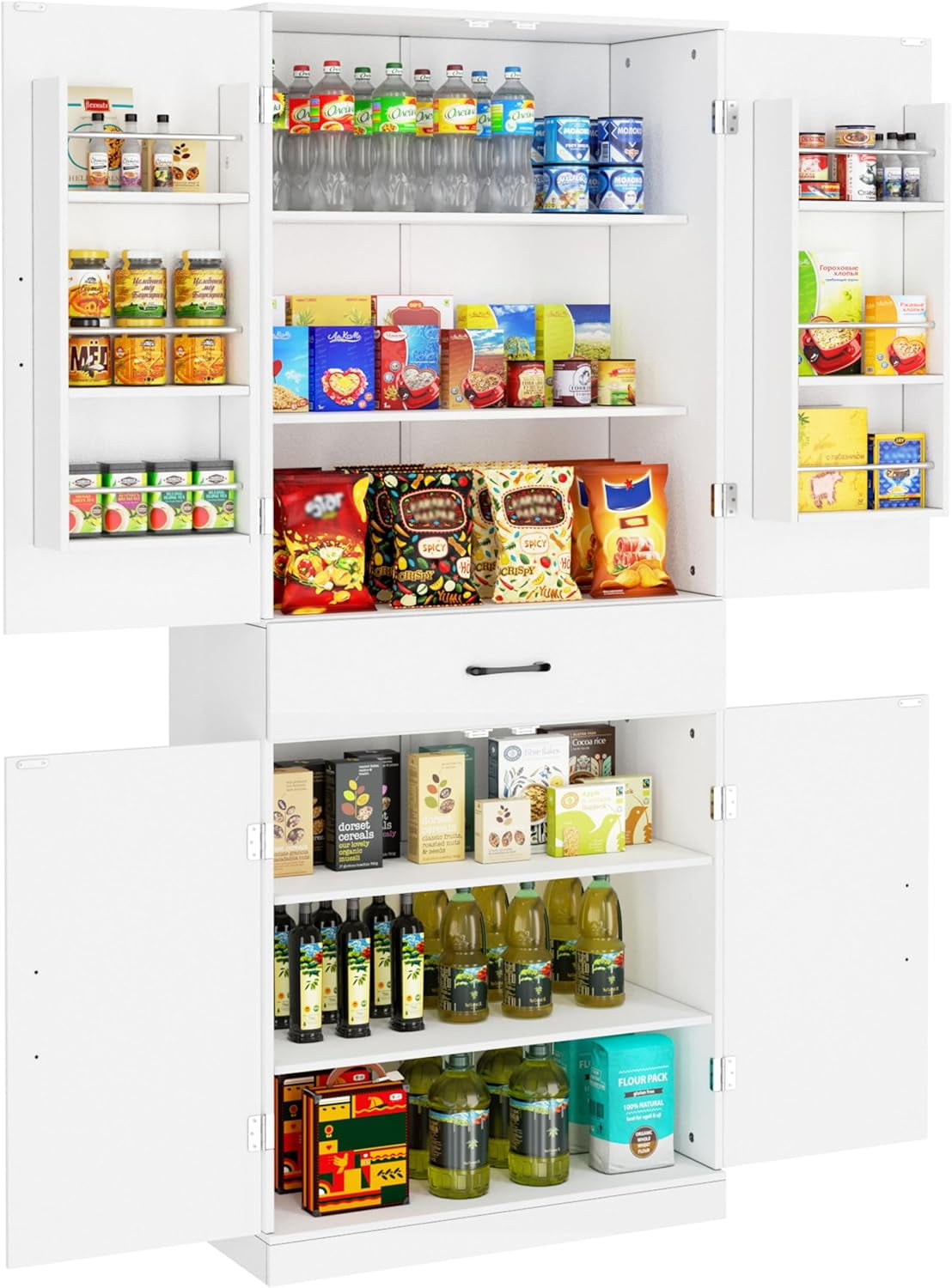 INTERGREAT 72” H Kitchen Pantry Cabinet, Large Cupboard Storage Cabinet ...