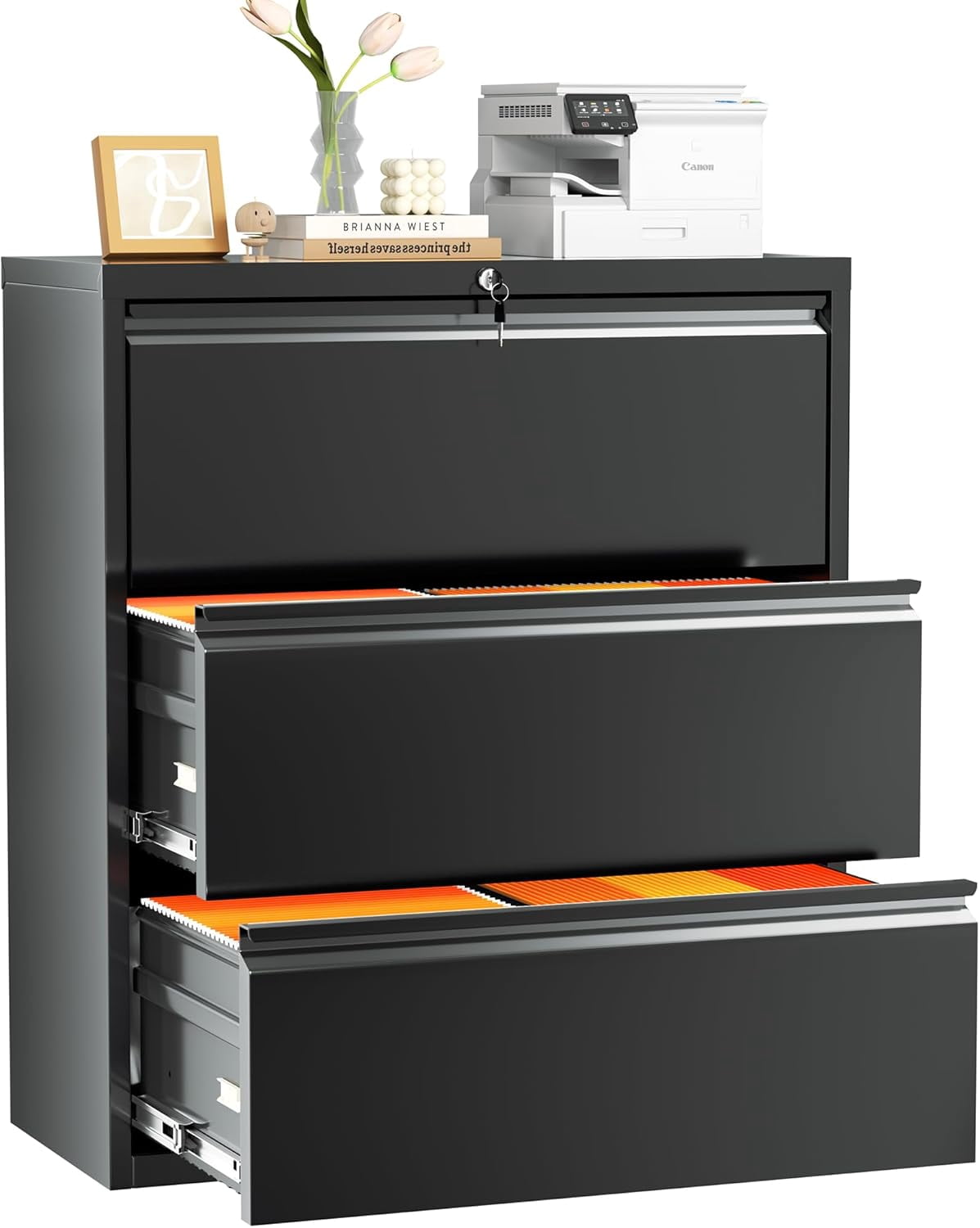 INTERGREAT Black Lateral File Cabinet 3 Drawer Lateral Filing Cabinet ...