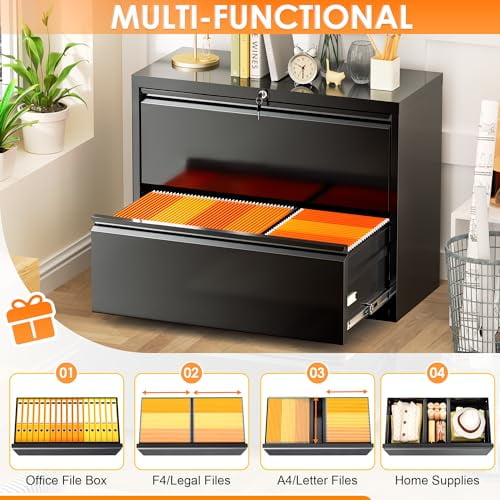 INTERGREAT File Cabinet 2 Drawers, 36" W Metal Lateral Filing Cabinet ...