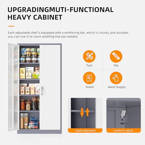 INTERGREAT Garage Storage Cabinets with Doors and Shelves,72" Grey ...