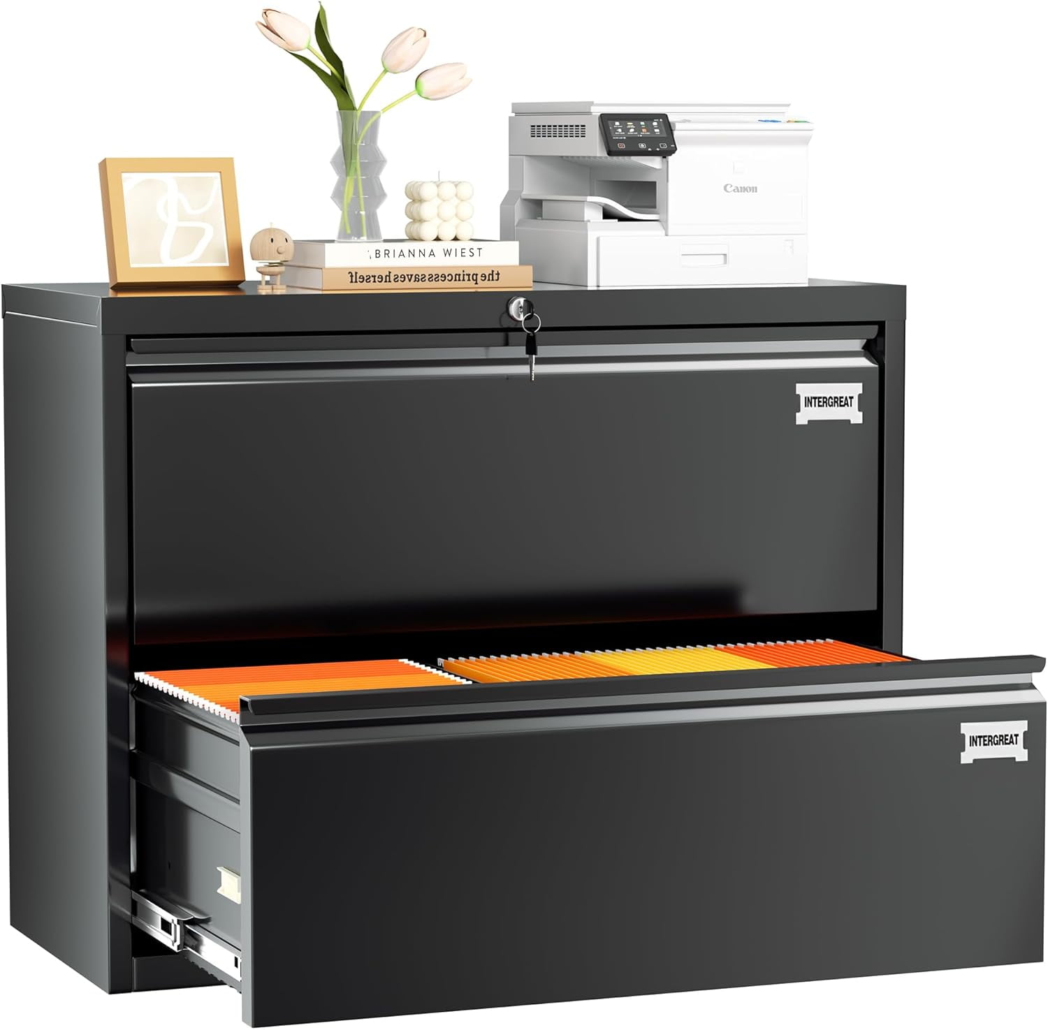 INTERGREAT Lateral File Cabinet with 2 Drawers, 28" W Black Lateral ...