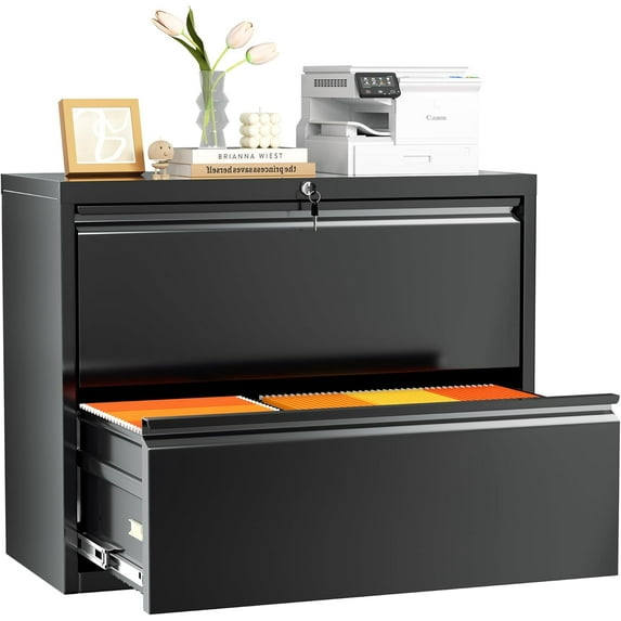 INTERGREAT Lateral File Cabinet with 2 Drawers, 36" W Black Lateral ...