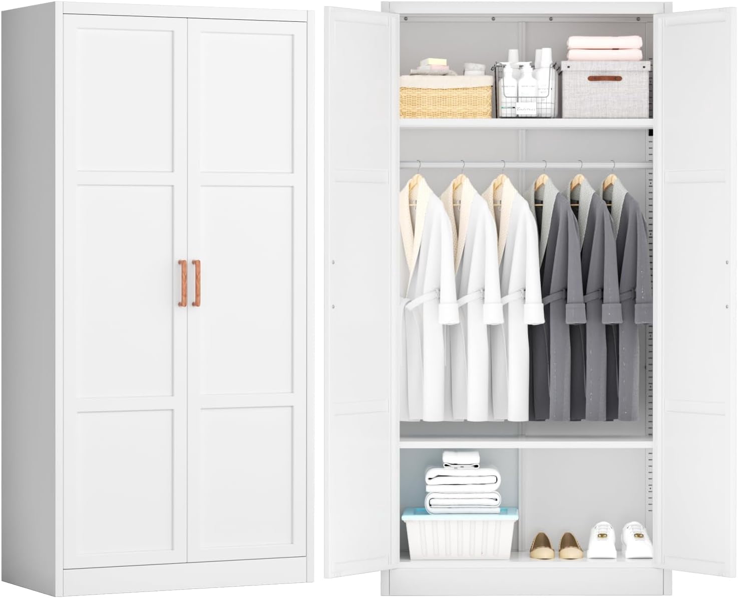 INTERGREAT Metal Armoire Wardrobe Closet with Doors, 71'' Wardrobe ...