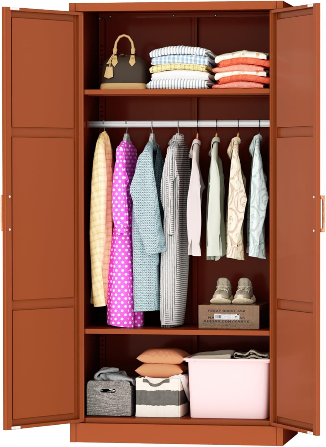 INTERGREAT Metal Armoire Wardrobe Closet, Storage Cabinet with Hanging ...