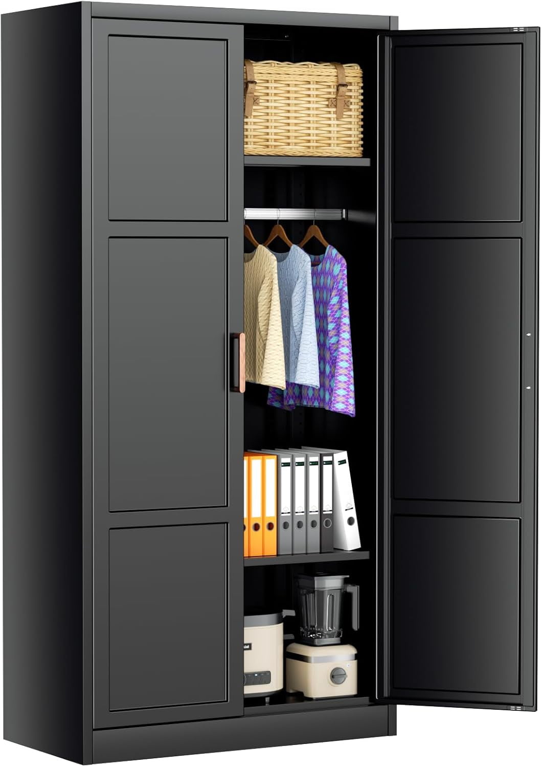 INTERGREAT Metal Armoire Wardrobe Closet ，Storage Cabinet with Hanging ...