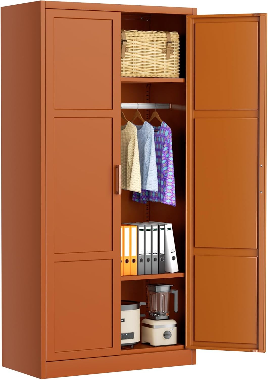 INTERGREAT Metal Armoire Wardrobe Closet ，Storage Cabinet with Hanging ...