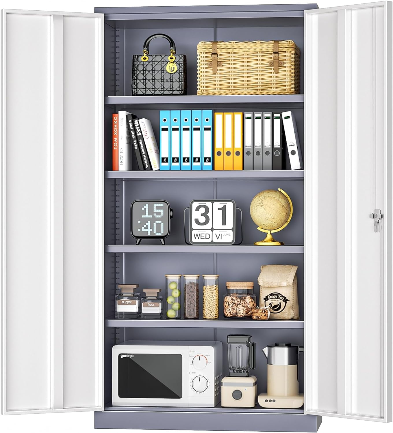 INTERGREAT Metal Garage Storage Cabinet, Black Lockable File Cabinet ...