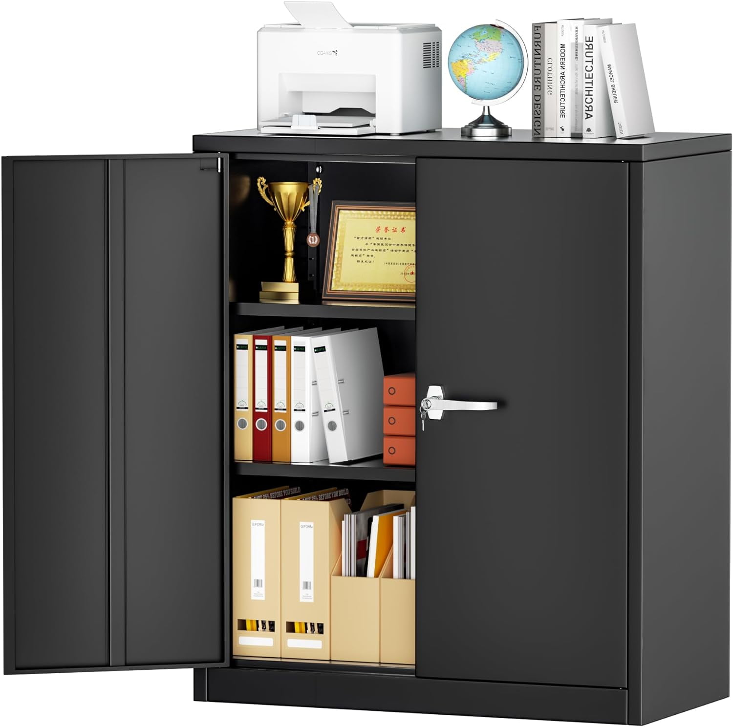 INTERGREAT Metal Storage Cabinet, 42” Steel Locking Cabinet with Doors ...