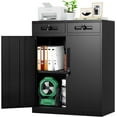 INTERGREAT Metal Storage Cabinet with Drawers, 42" Black Locking Steel ...