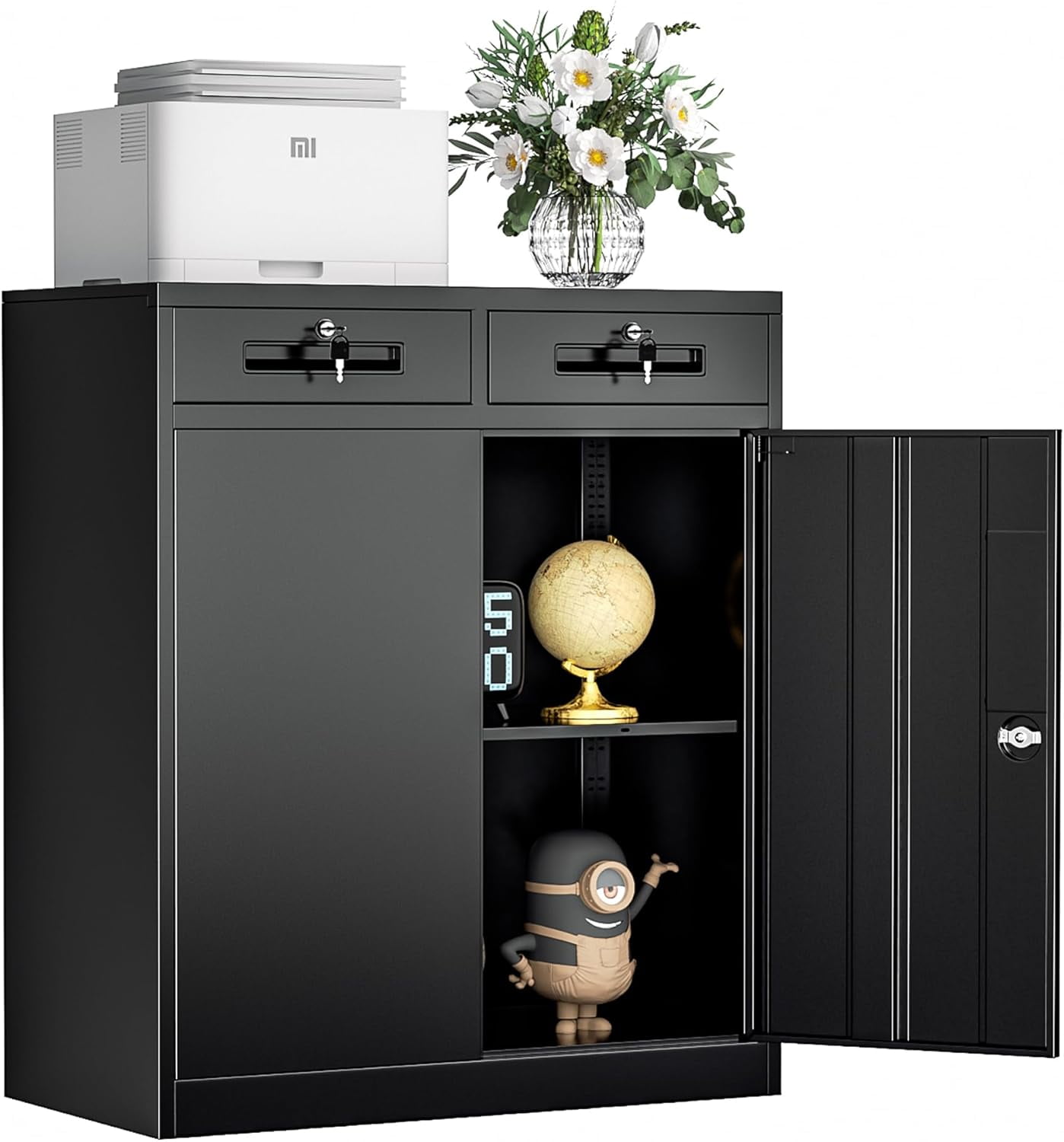 INTERGREAT Metal Storage Cabinet with Drawers, 42”H Locking Office ...